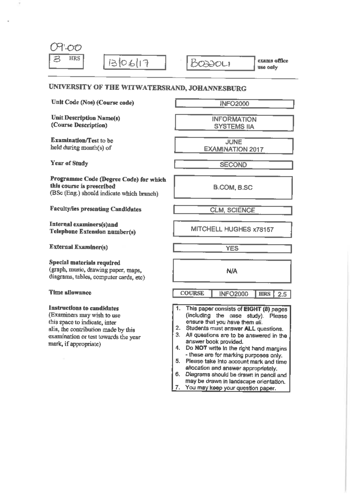 INFO2000 - Information systems 2 past paper - INFO2000 - Studocu