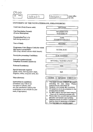 INFO2000 - Wits University - Information Systems IIA - Studocu