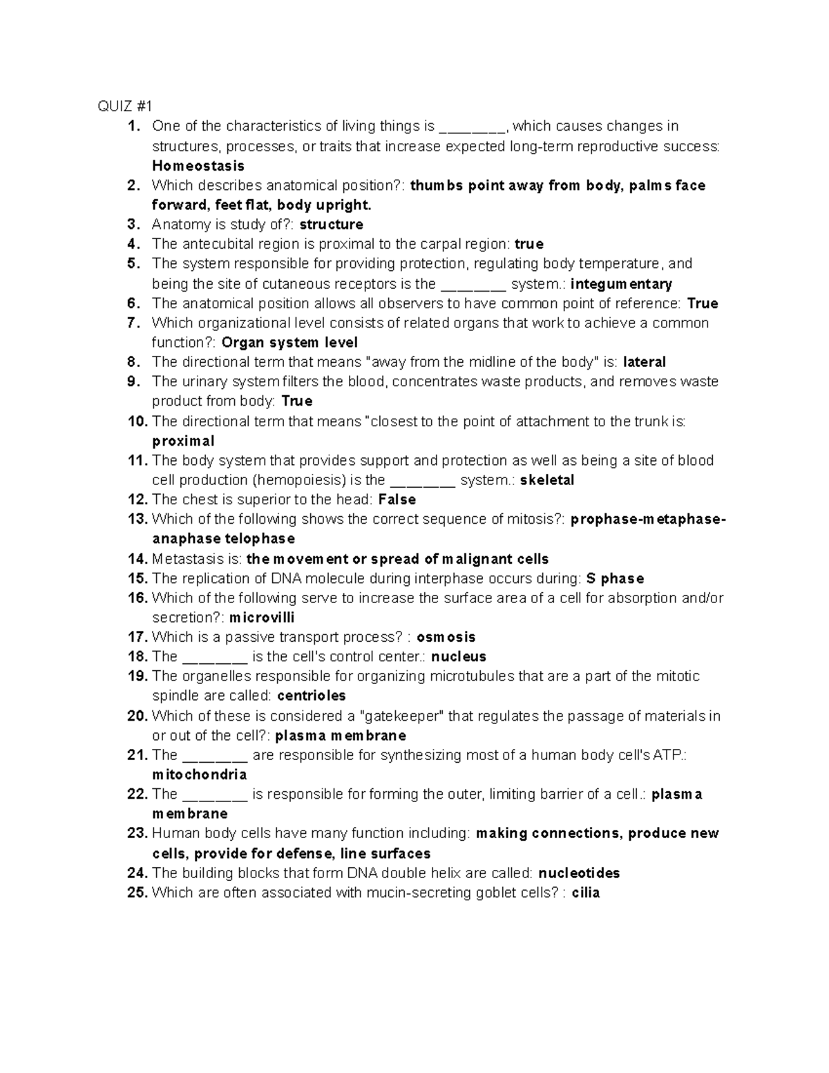 Bio Ch. 1 quiz review - QUIZ 1. One of the characteristics of living ...