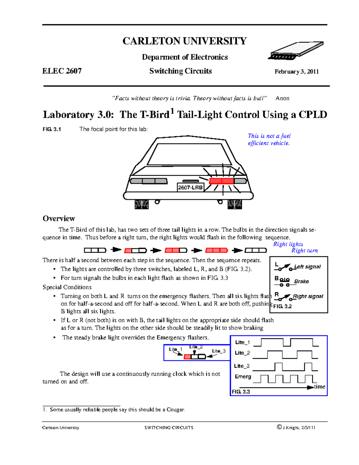 Lab3Instructions - ssdadad - CARLETON UNIVERSITY Deparment of Electronics ELEC 2607 Switching ...