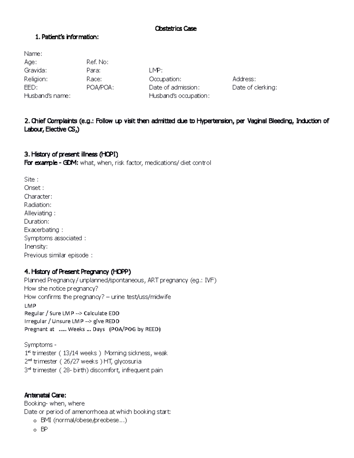 Obstetrics clerking sheet template - Doctor of Medicine Program - UMS ...