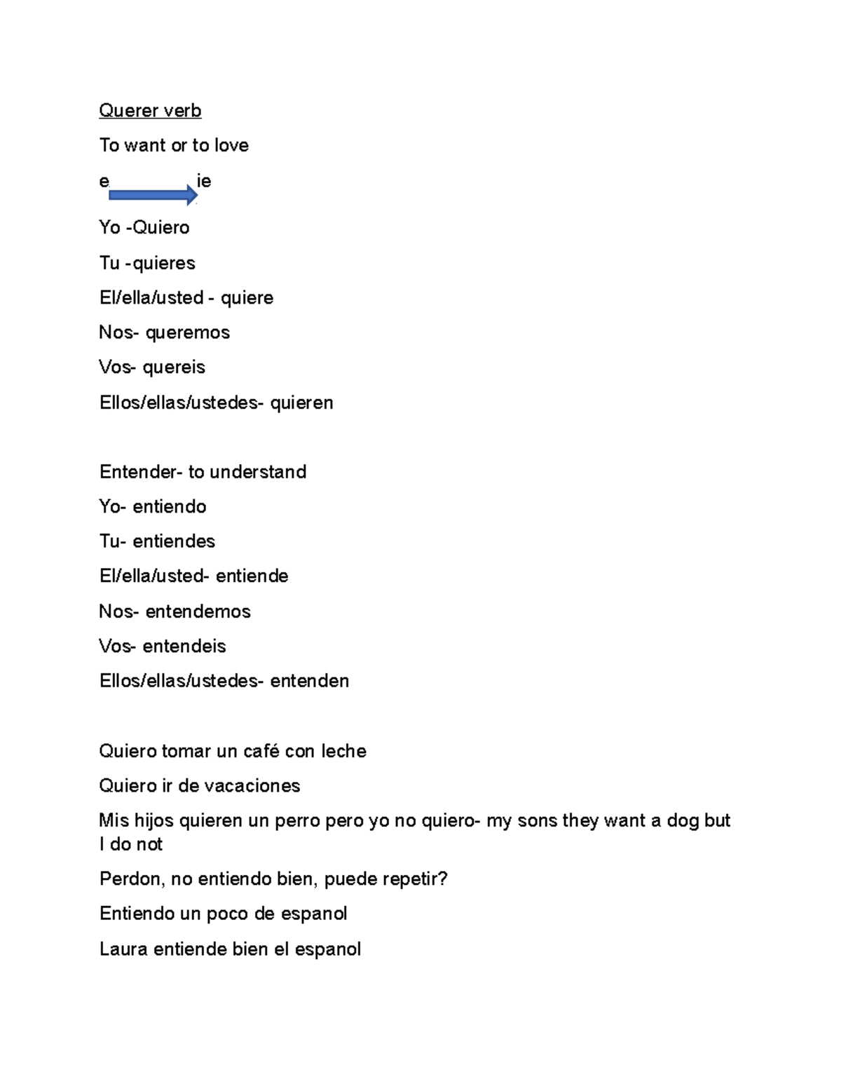 Spanish 5 - Querer verb To want or to love e ie Yo -Quiero Tu -quieres ...