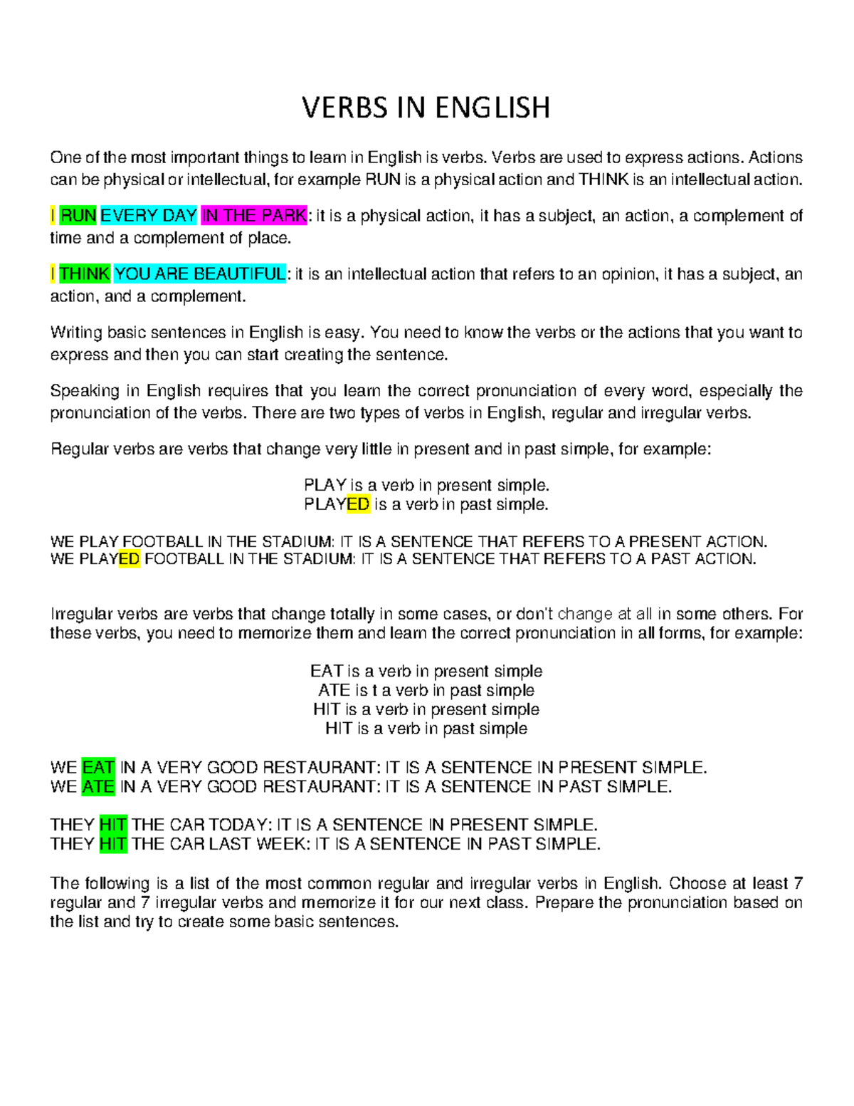 Verbs Pronunciation - es un método de estudio - VERBS IN ENGLISH One of ...