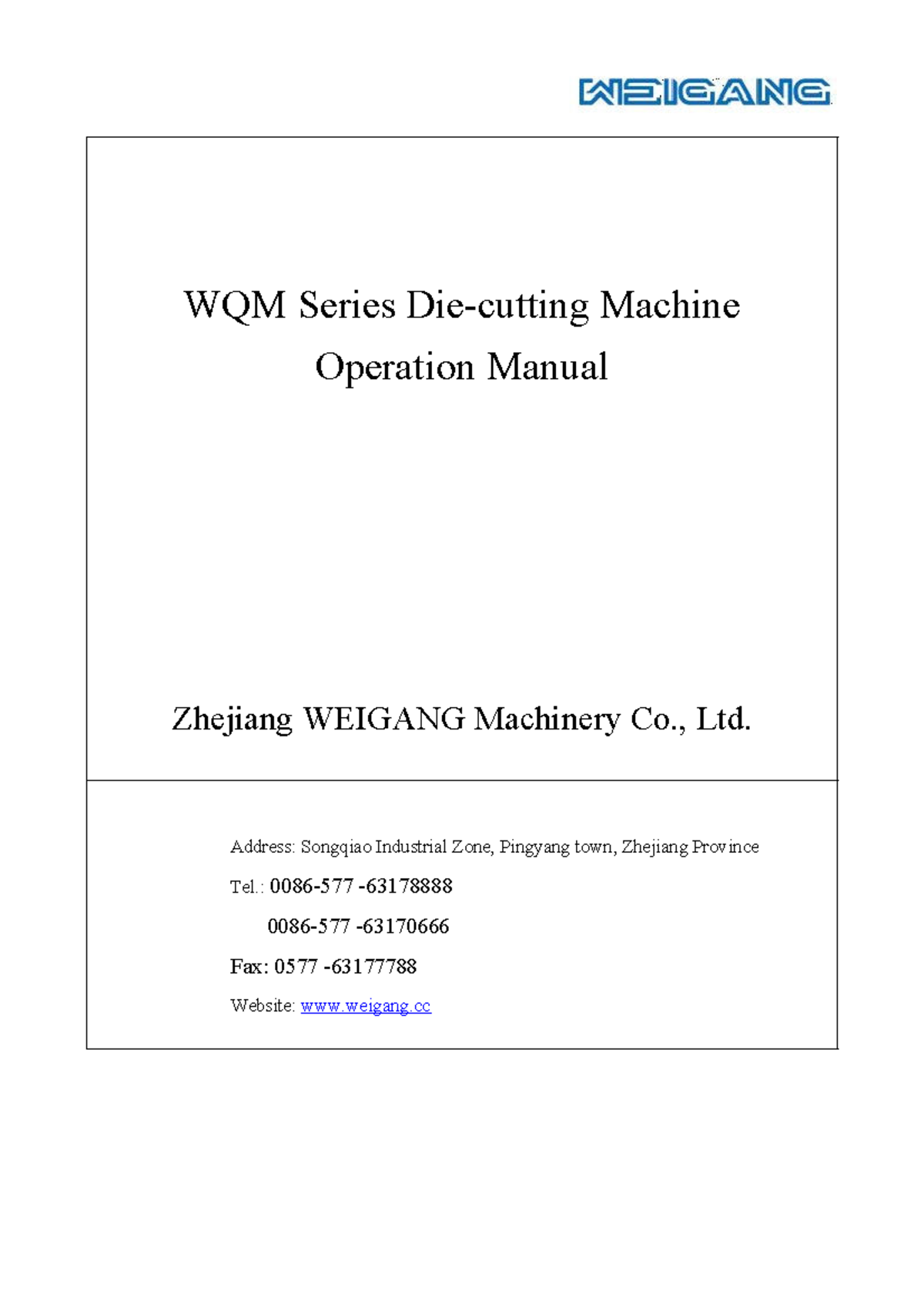 WQM series machine operation manual - WQM Series Die-cutting Machine ...