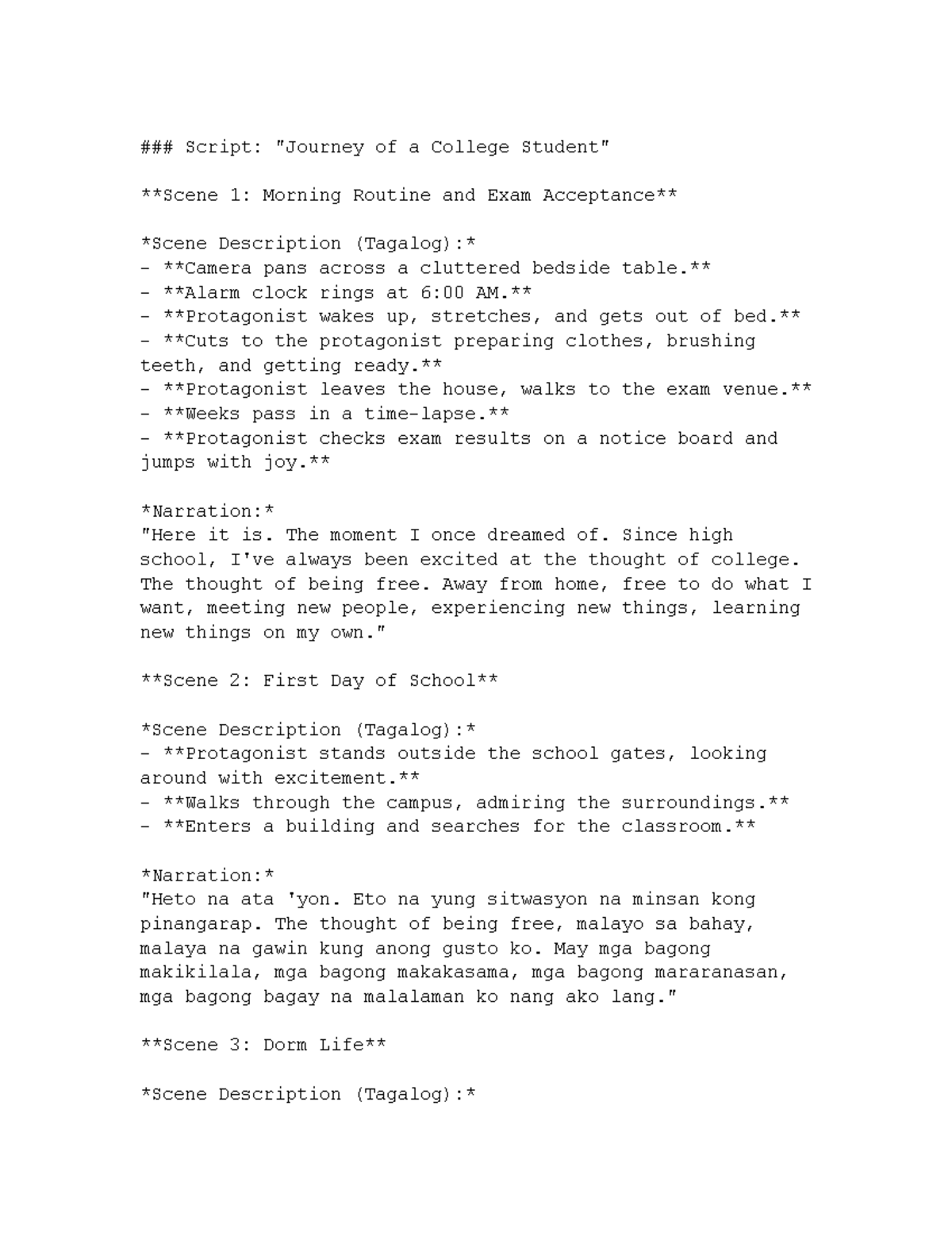 Journey of a College Student Script - Script: "Journey of a College ...