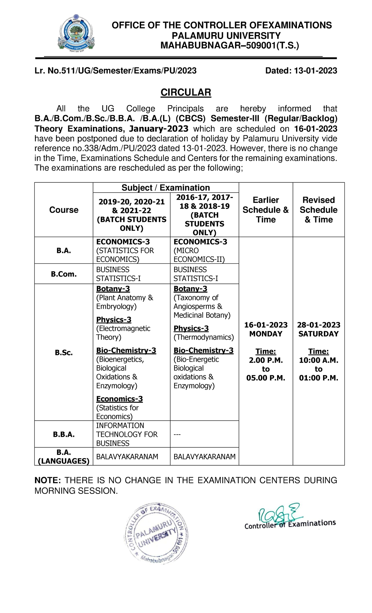 Circular - Computer science - OFFICE OF THE CONTROLLER OFEXAMINATIONS ...