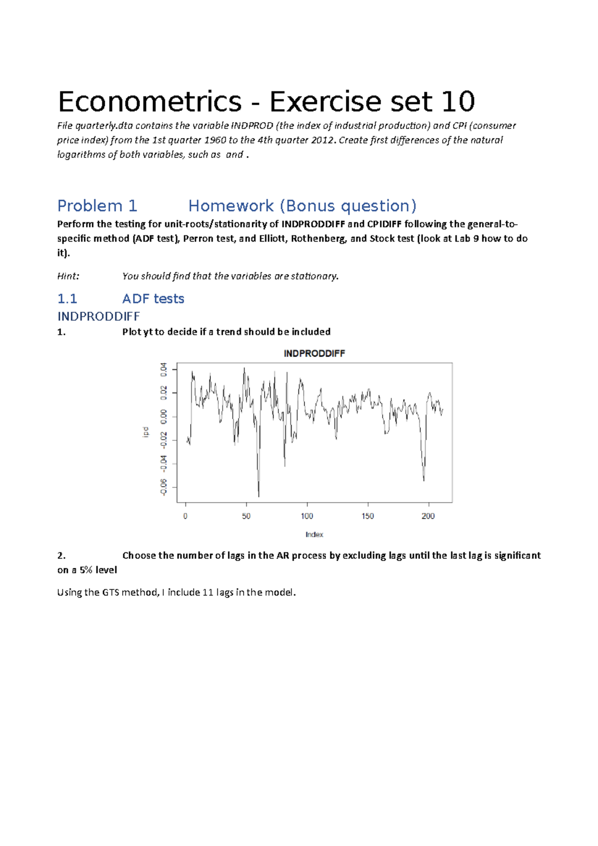 Econometrics Exercise Set 10 Med Svar Econometrics Exercise Set 10 File Quarterly Contains