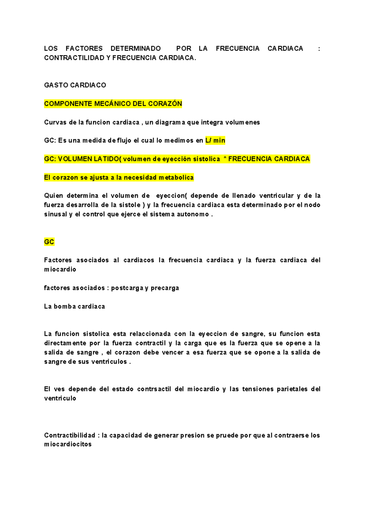 Ciclo Cardiaco - Apuntes 1 - LOS FACTORES DETERMINADO POR LA ...