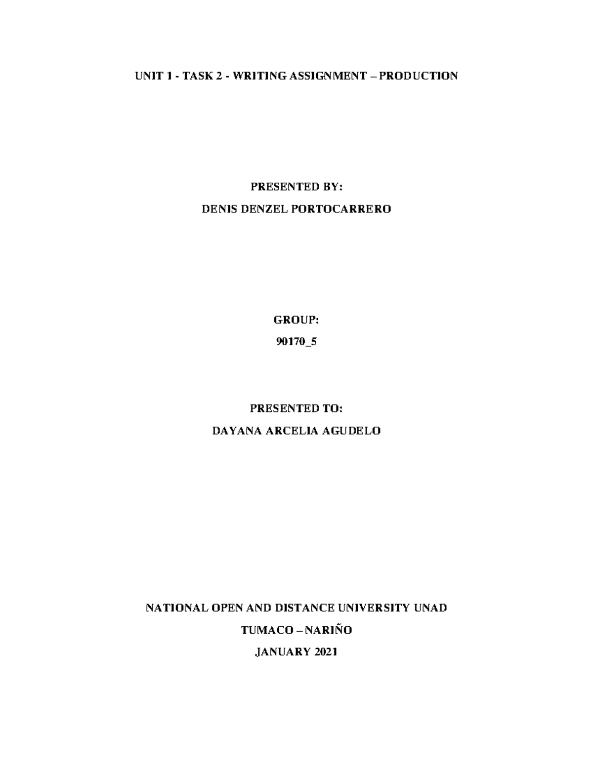 TASK 2 - Writing Assignment – Production - UNIT 1 - TASK 2 - WRITING ...