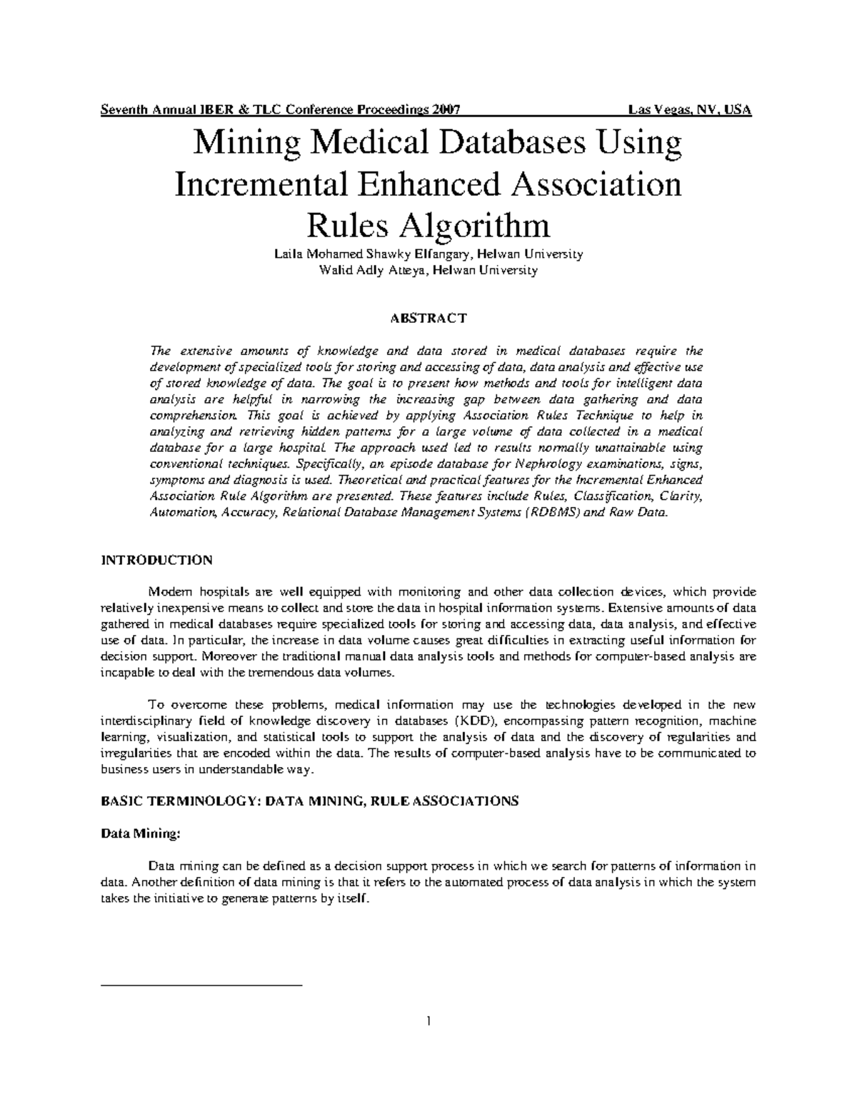 Mining Medical Databases Using - Mining Medical Databases Using Incremental Enhanced Association ...