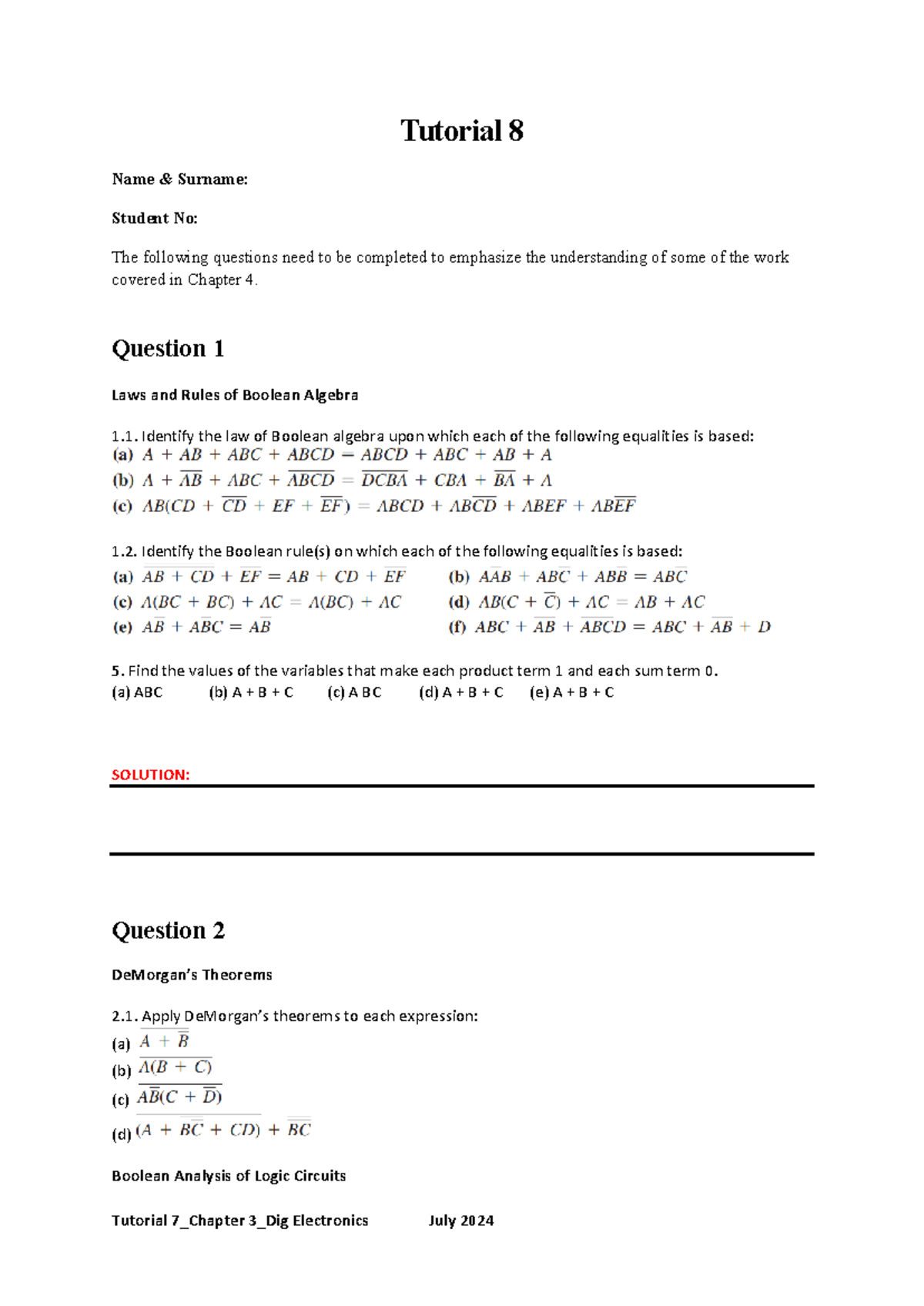Tutorial 8 Chapter 4 Dig - Tutorial 7_Chapter 3_Dig Electronics July ...