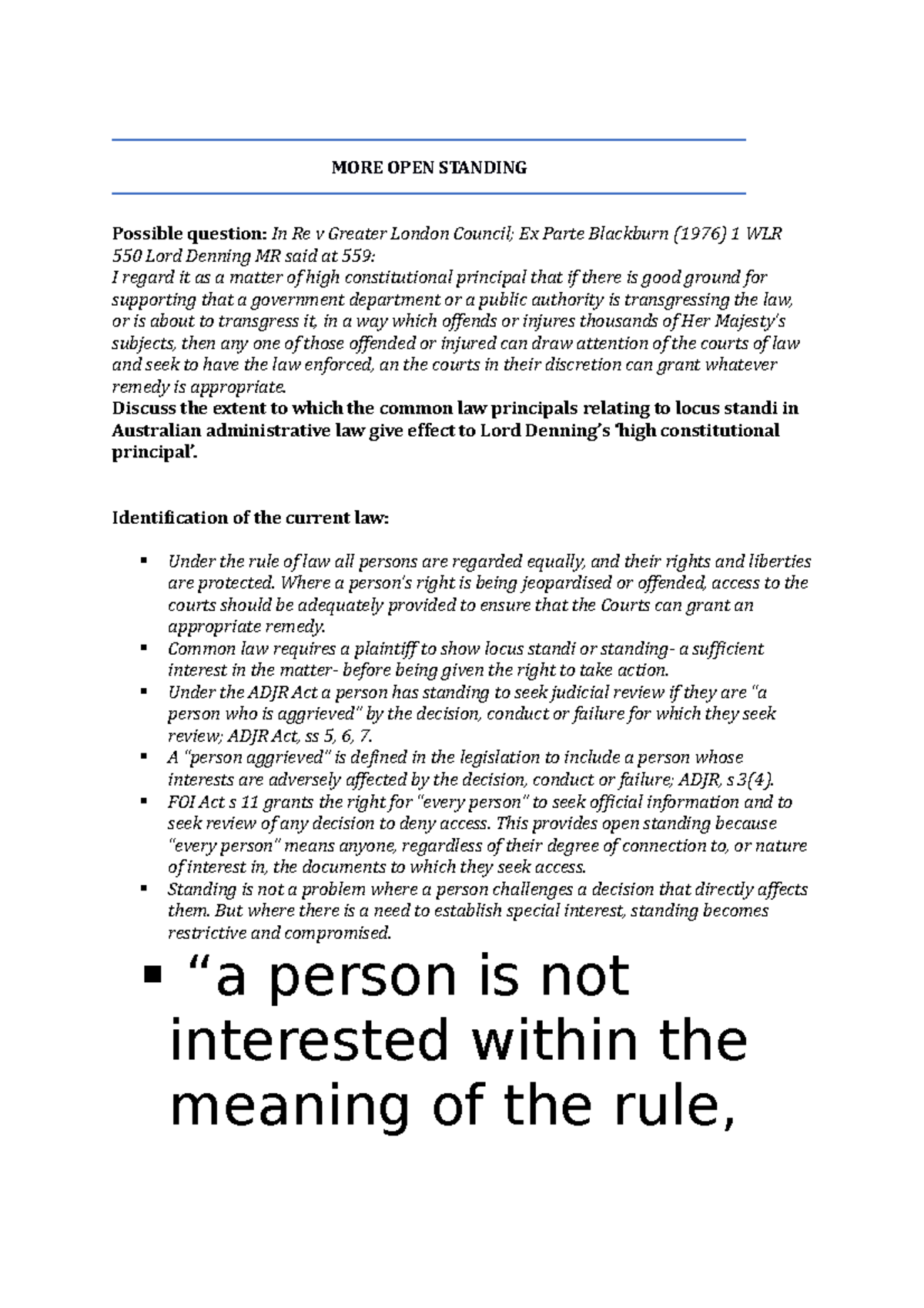 Admin final exam essay outline - MORE OPEN STANDING Possible question ...