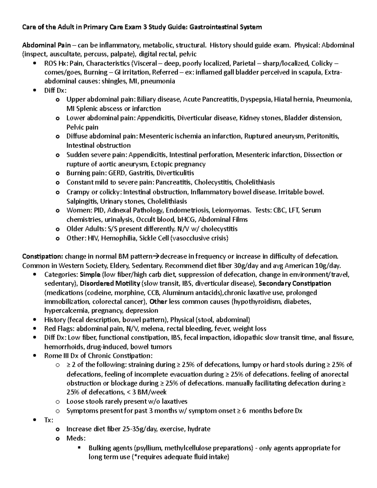 Exam 3 Study Guide - GI Notes - Care of the Adult in Primary Care Exam ...