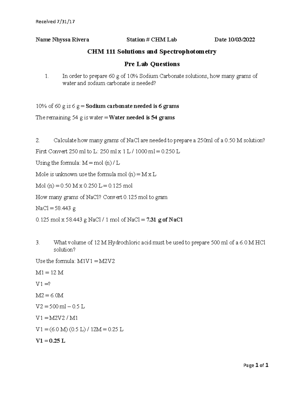 Week 5 Exp 4 Pre Lab - CHM 111 Solutions and Spectrophotometry ... Week 5 Exp 4 Pre Lab - CHM 111 Solutions and Spectrophotometry ...