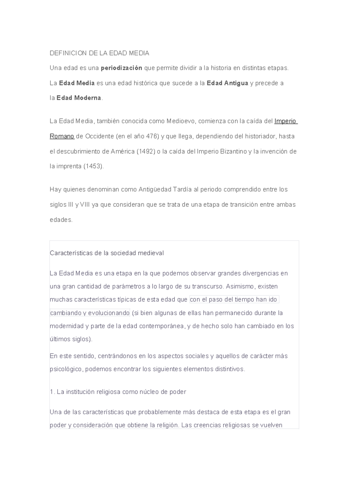 Definicion DE LA EDAD Media - DEFINICION DE LA EDAD MEDIA Una edad es ...