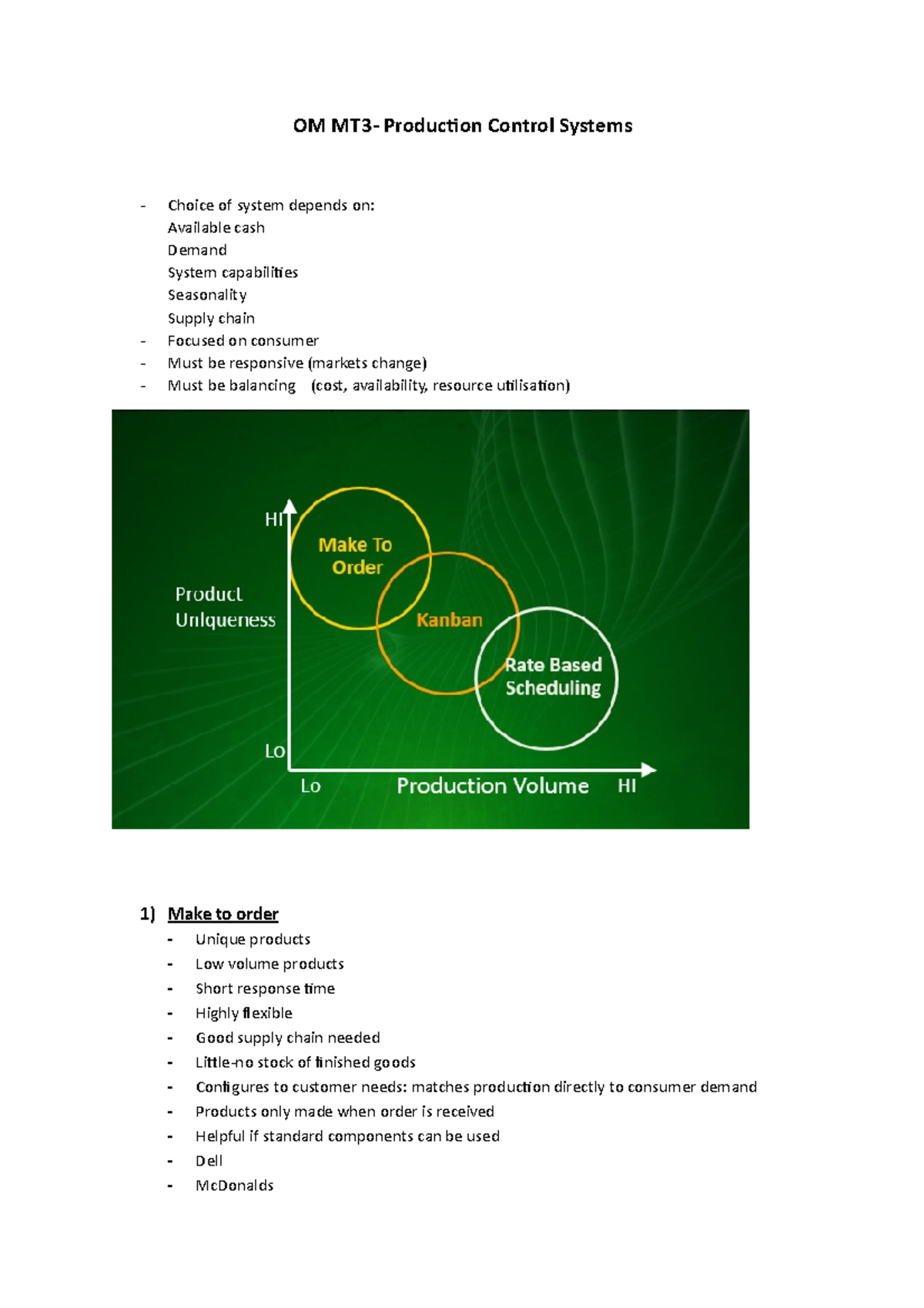 Operations Management Summary - Slides 3 - OM Production Control ...