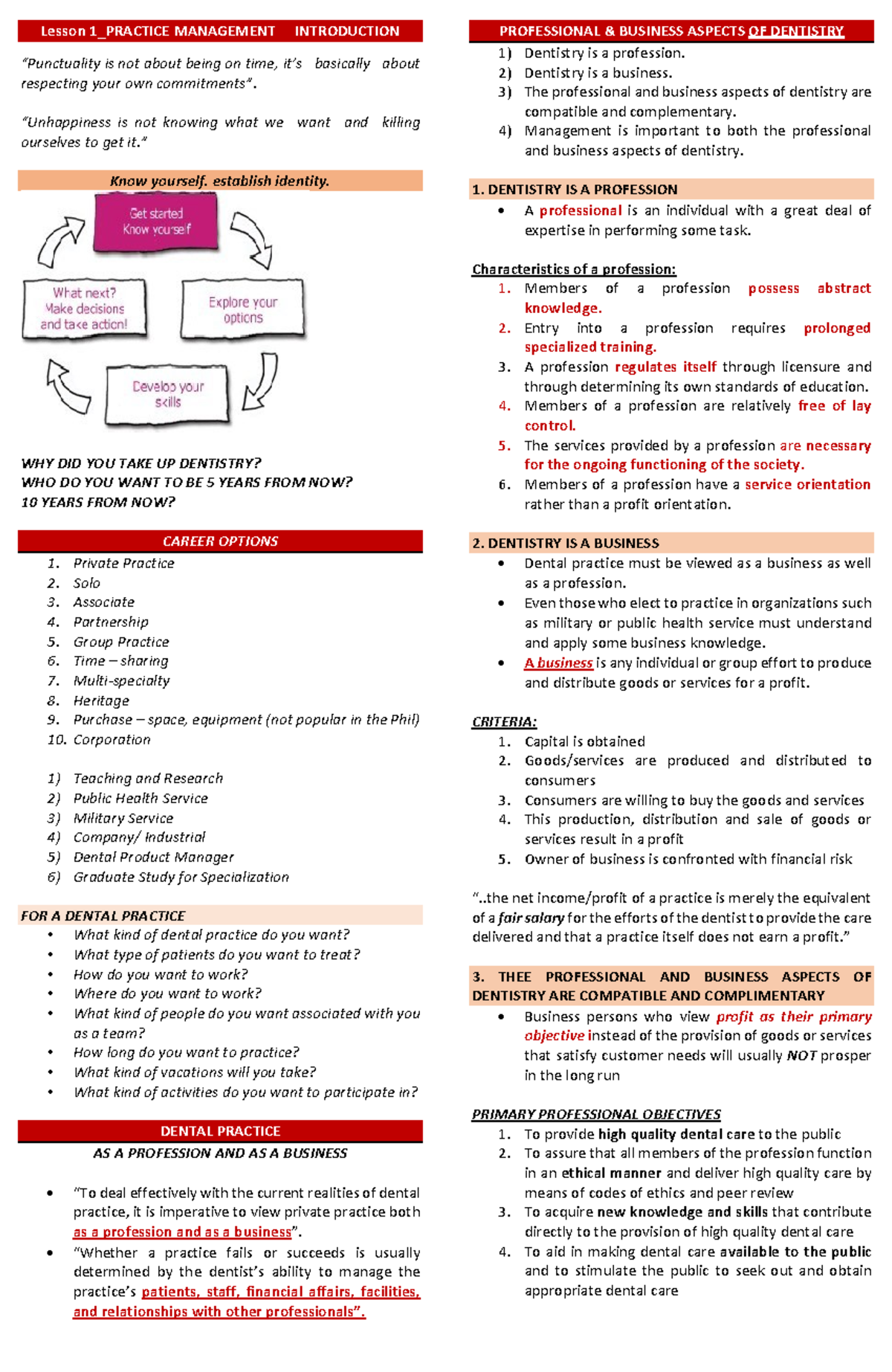 Lesson 1 reviewer Practice management Introduction - Lesson 1_PRACTICE ...