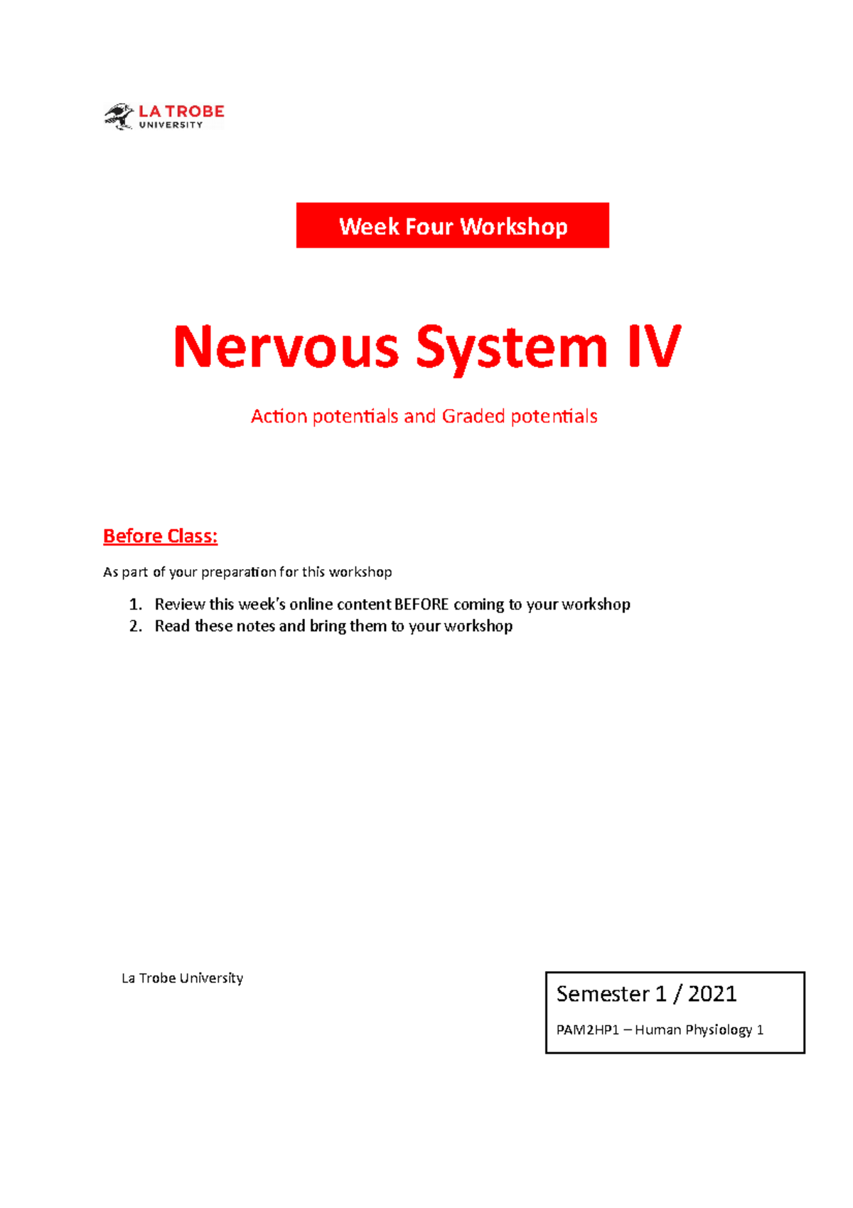 Week 4 workshop questions nervous system - Nervous System IV Action ...