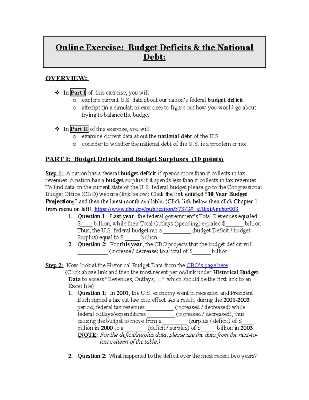 Deficits Debt and Fiscal Policy Online Exercise - Monetary Economics ...