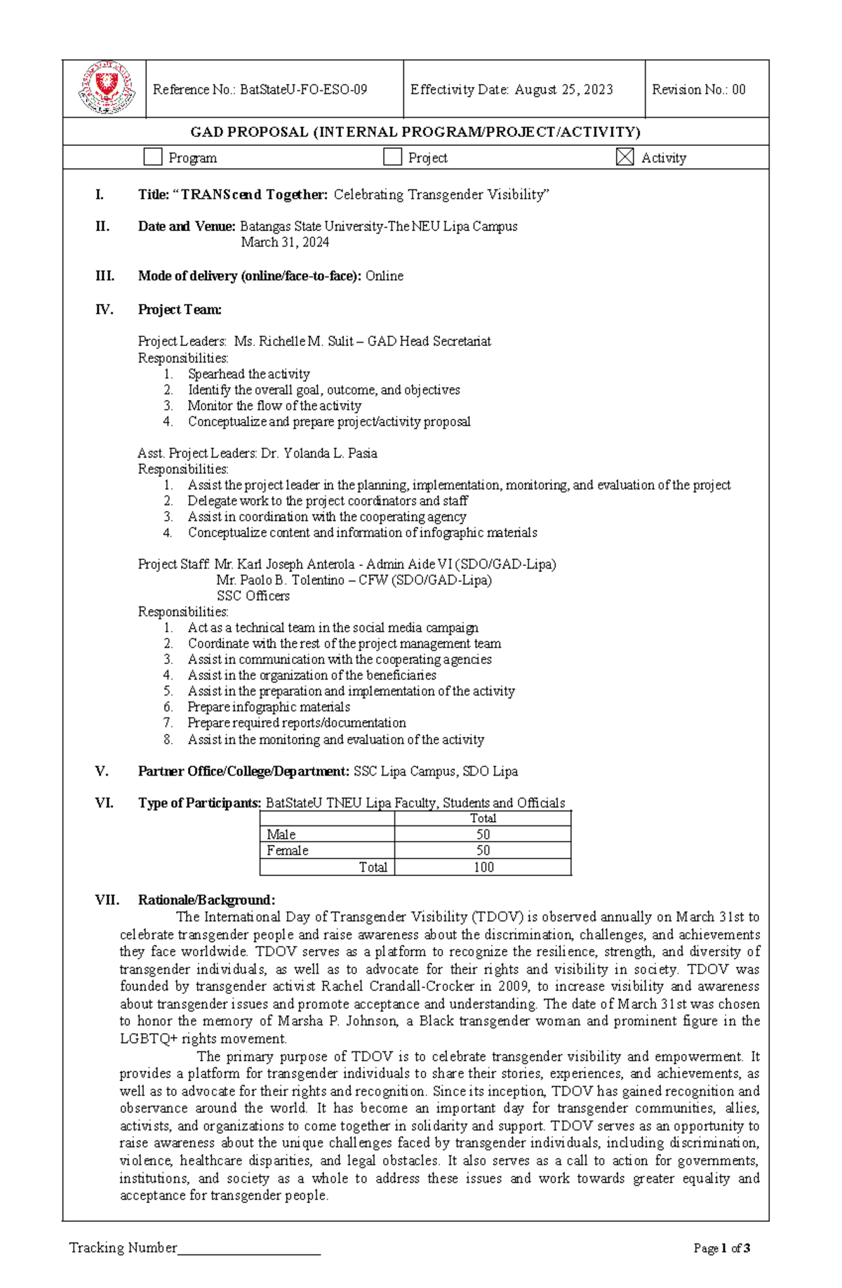 Intl. Transgender Day of Visibility Proposal GAD - Reference No ...