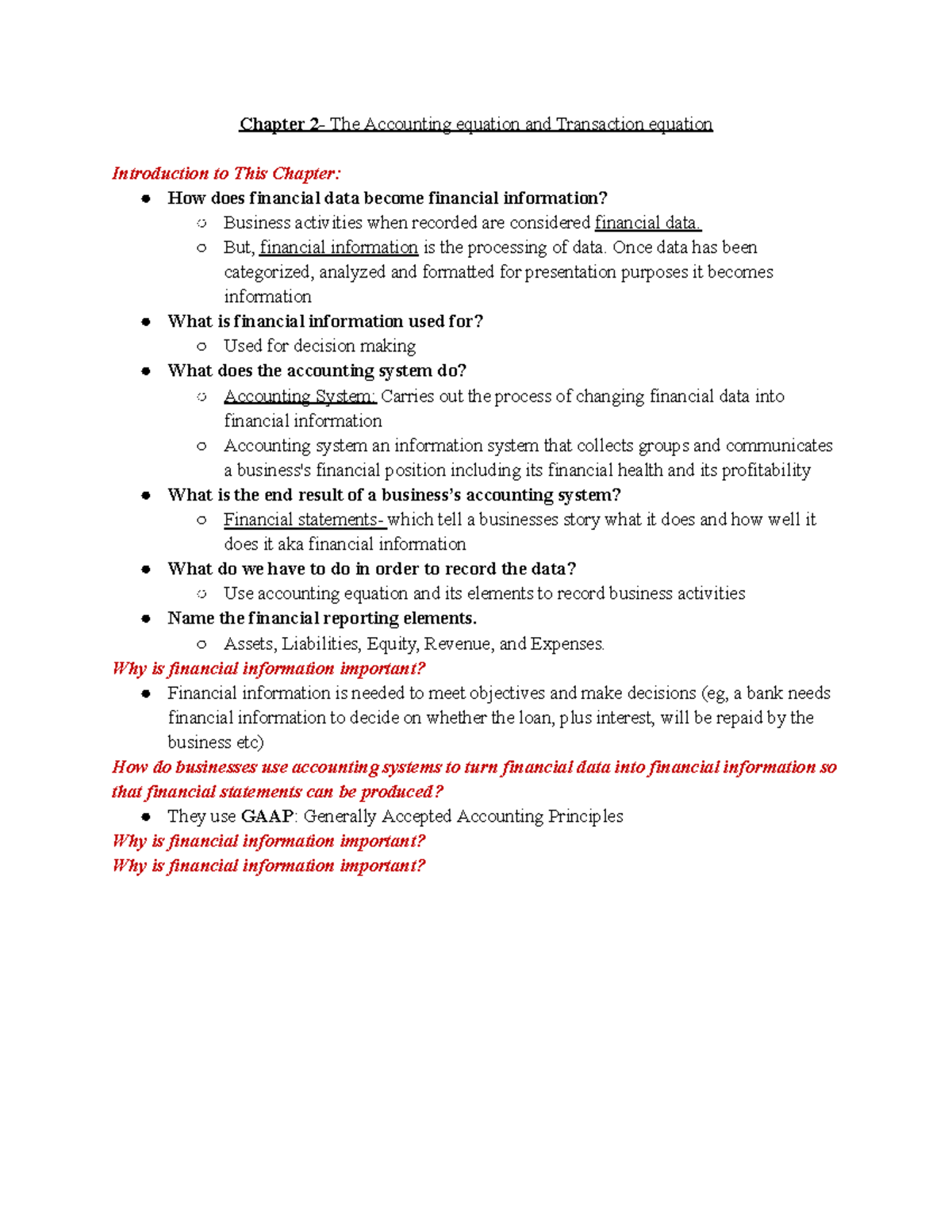 Chapter 2- The Accounting equation and Transaction equation - But ...