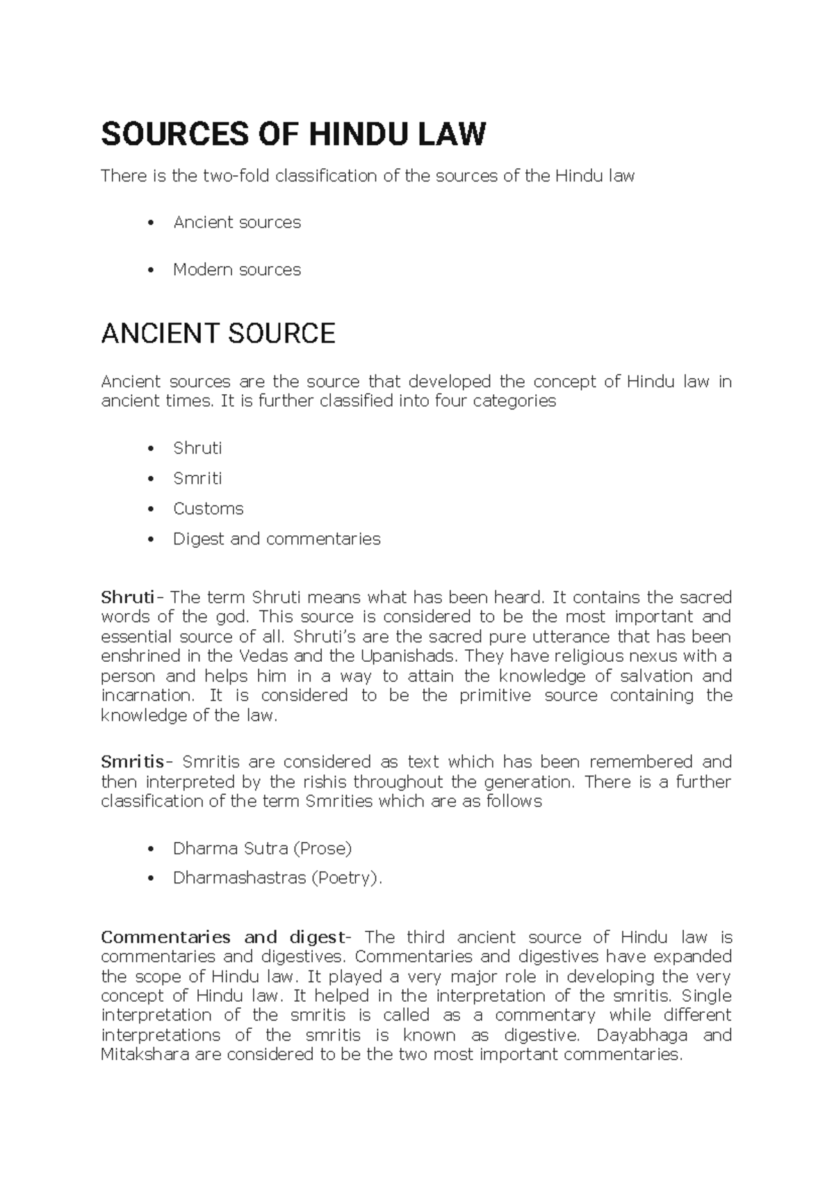 Sources OF Hindu LAW - notes - SOURCES OF HINDU LAW There is the two ...