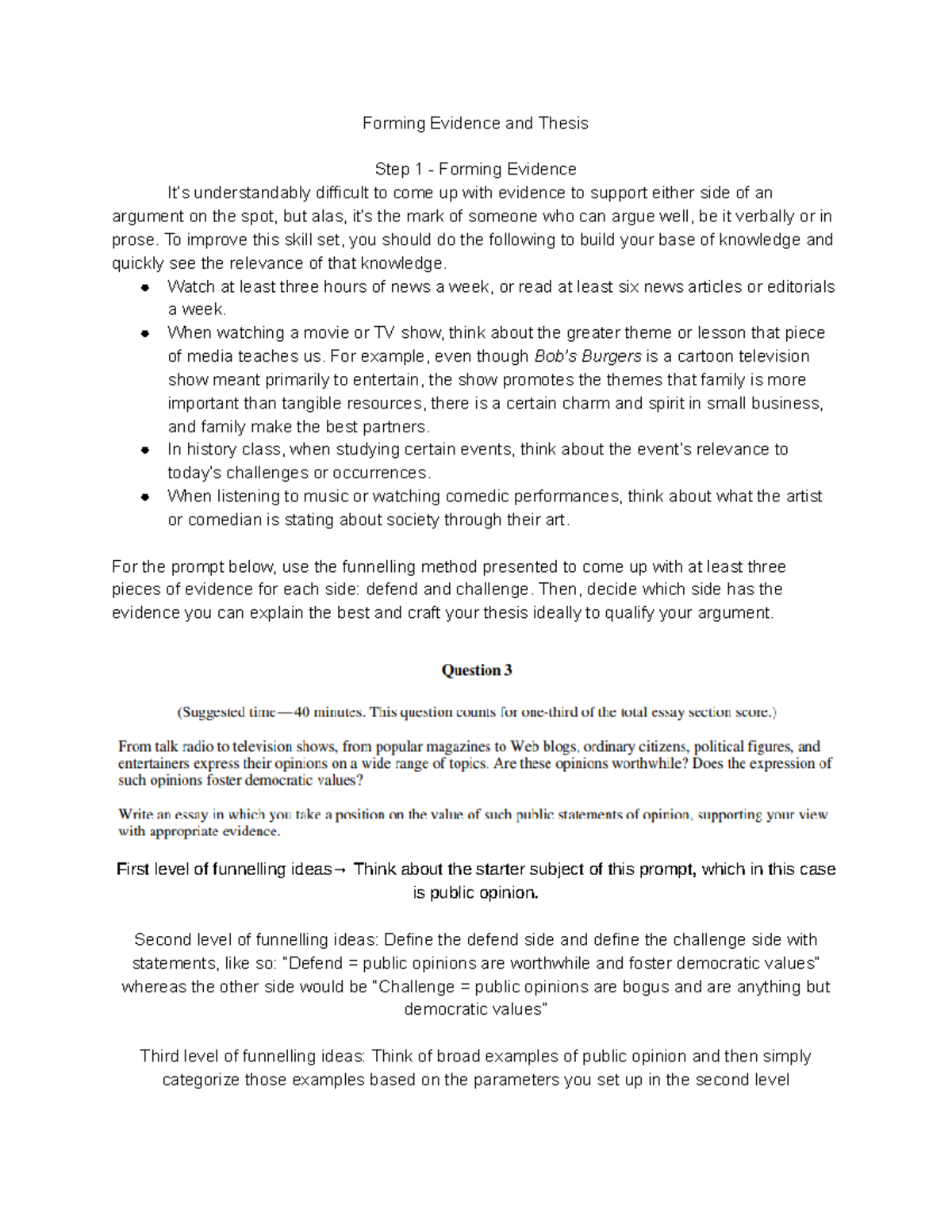 Open Argument Self-Guided Practice (Treat Yourself) Forming evidence ...