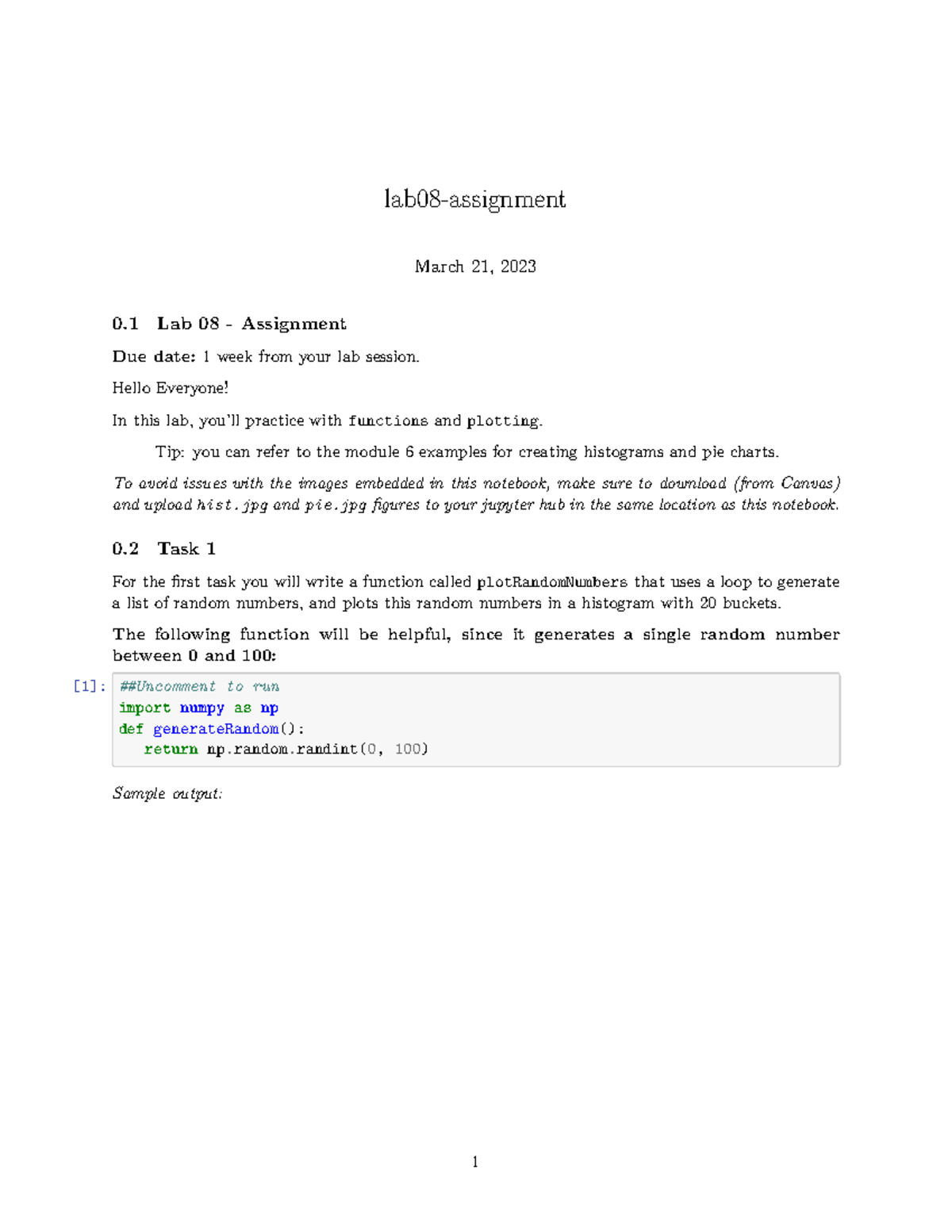Lab08 Assignment A Sample Lab Problem Lab08 Assignment March 21 2023 0 Lab 08 Assignment