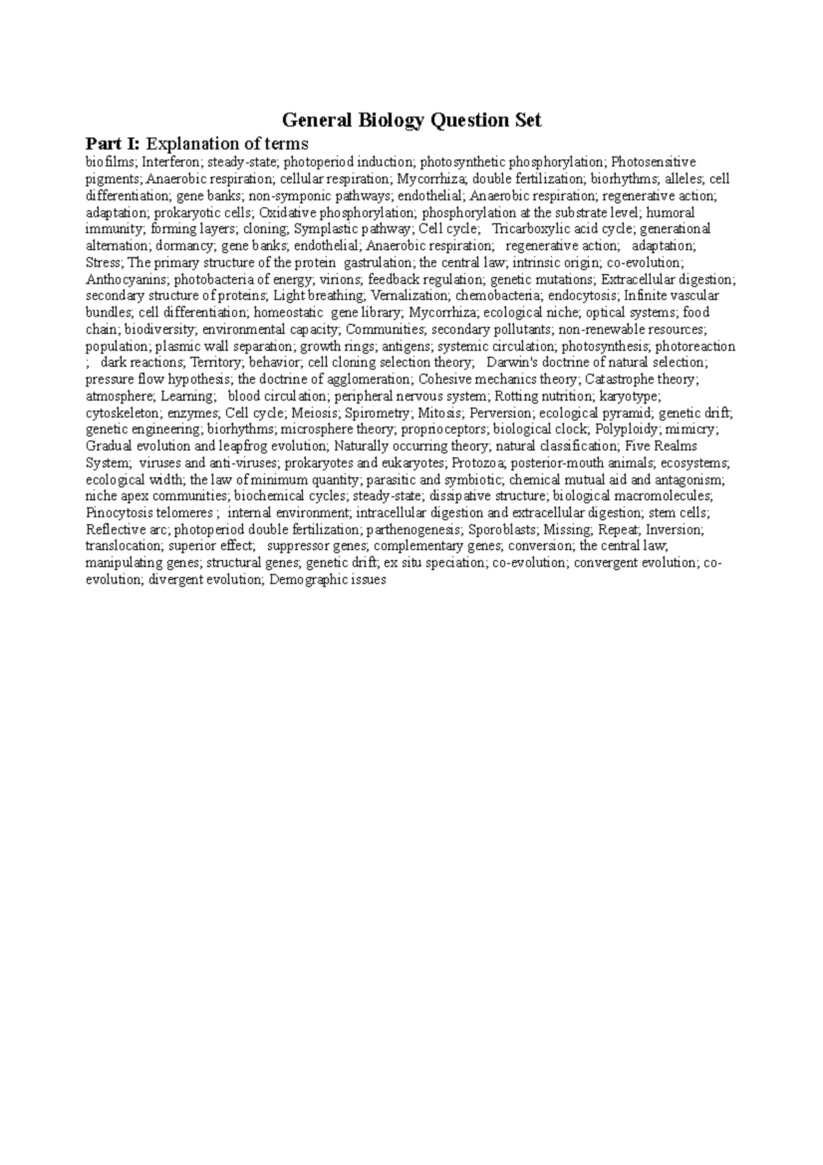 General Biology Question Set BIOL160 - General Biology Question Set ...