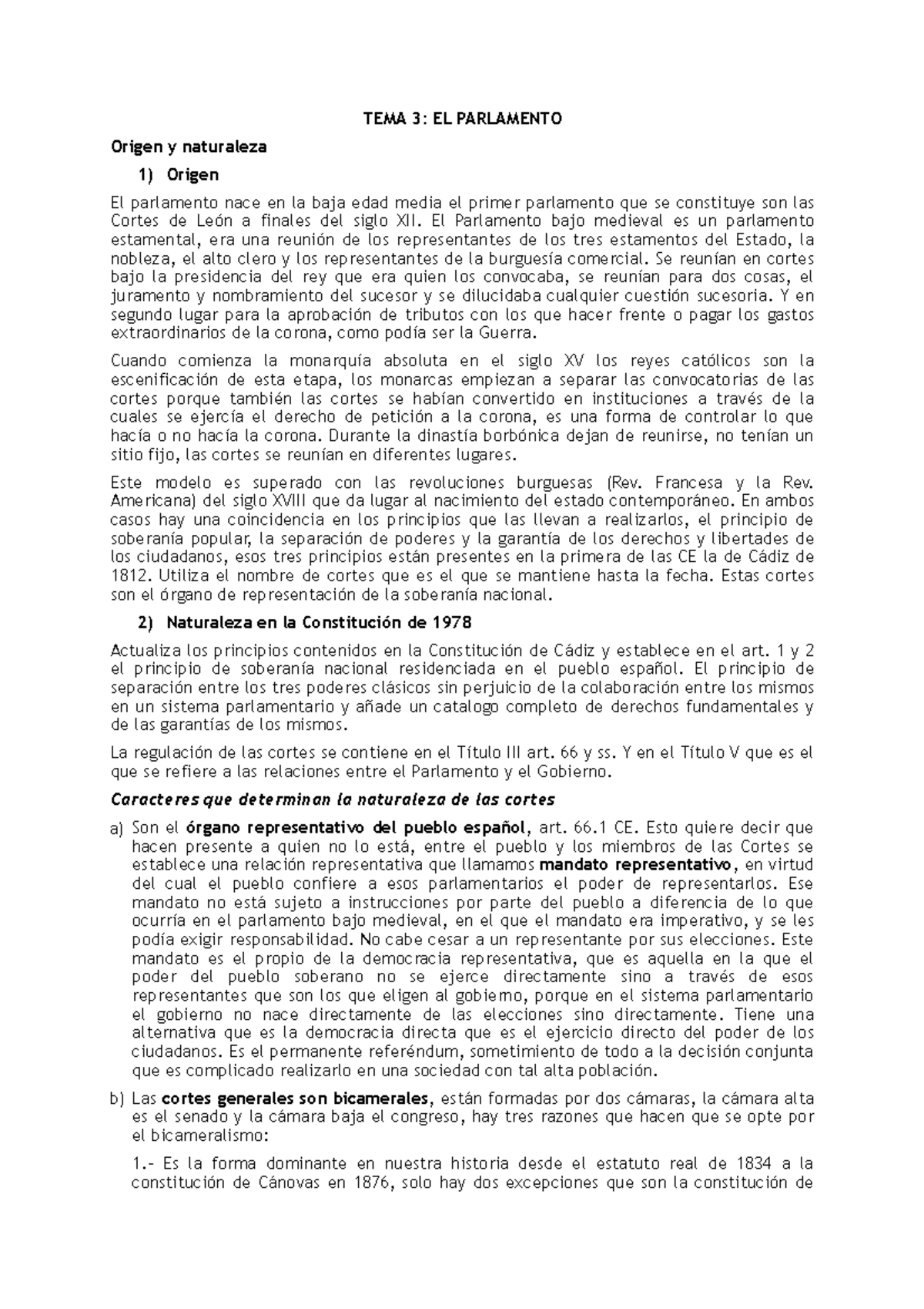 TEMA 3 consti 2 pdf - TEMA 3: EL PARLAMENTO Origen y naturaleza Origen El parlamento nace en la ...