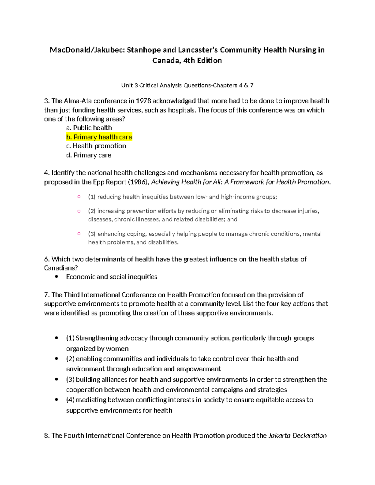 Unit 3 Critical Analysis Questions - MacDonald/Jakubec: Stanhope and ...