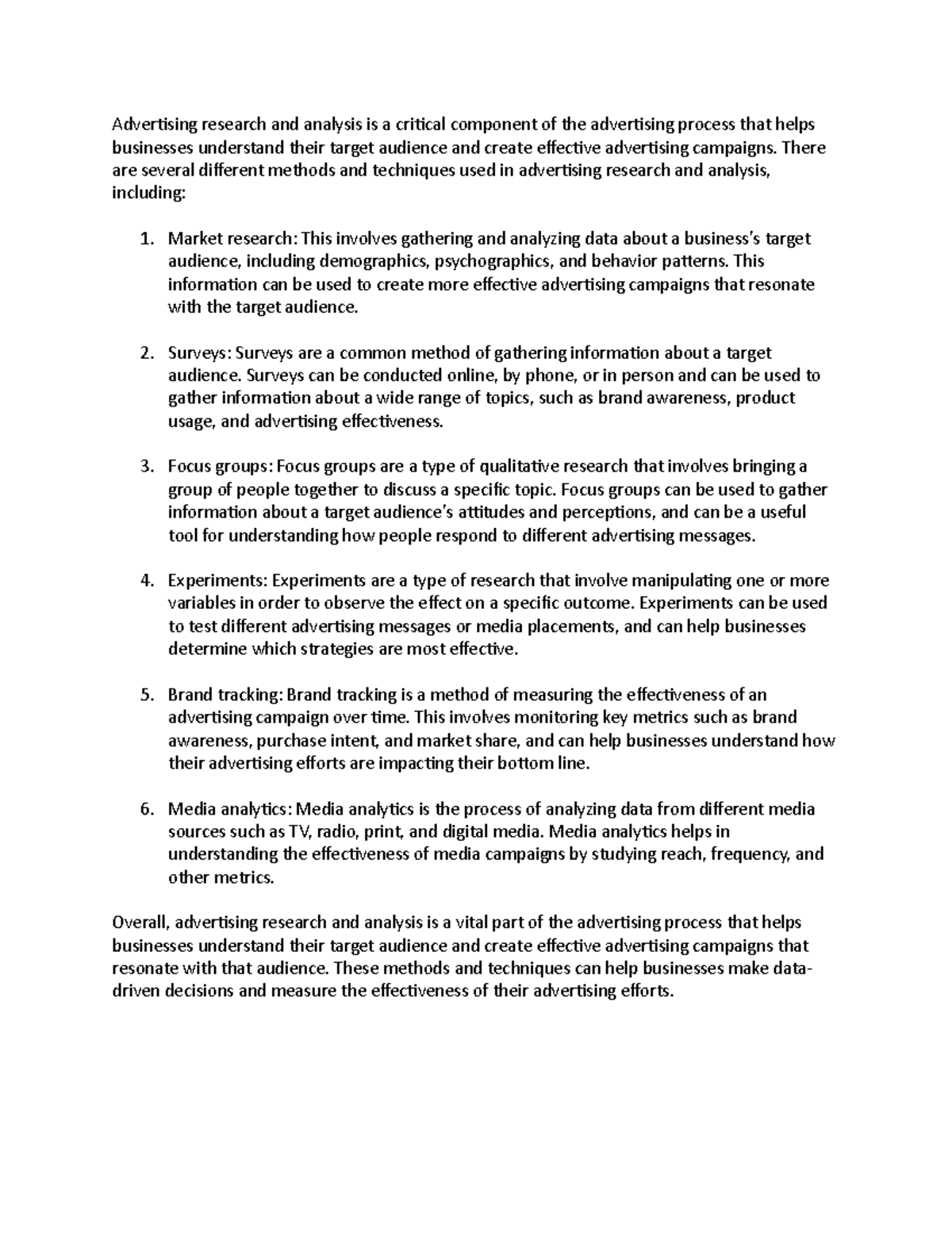 Advertising research and Analysis - There are several different methods ...