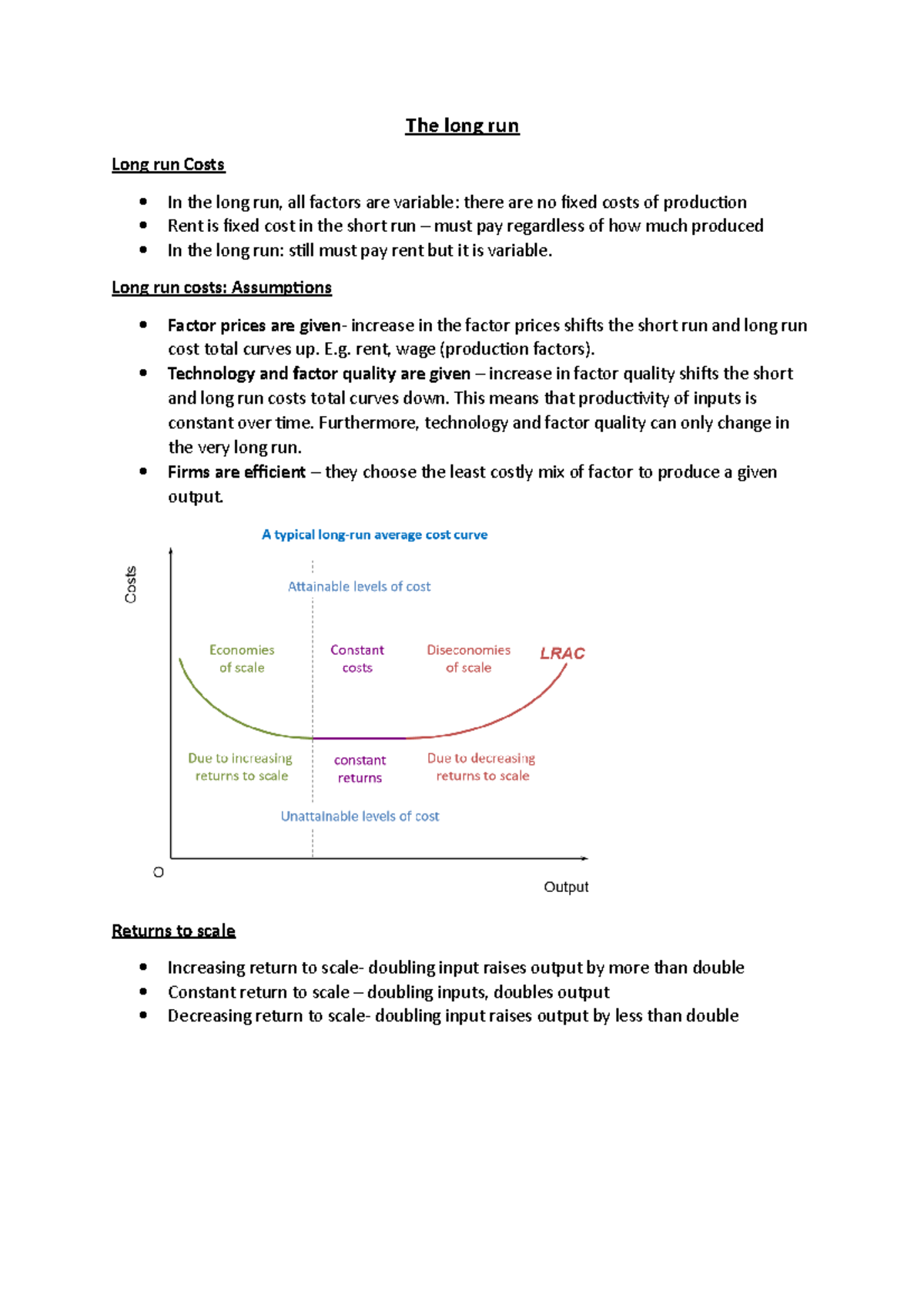 The long run- micro - Lecture notes from Dr Luke Garrod. - The long run ...