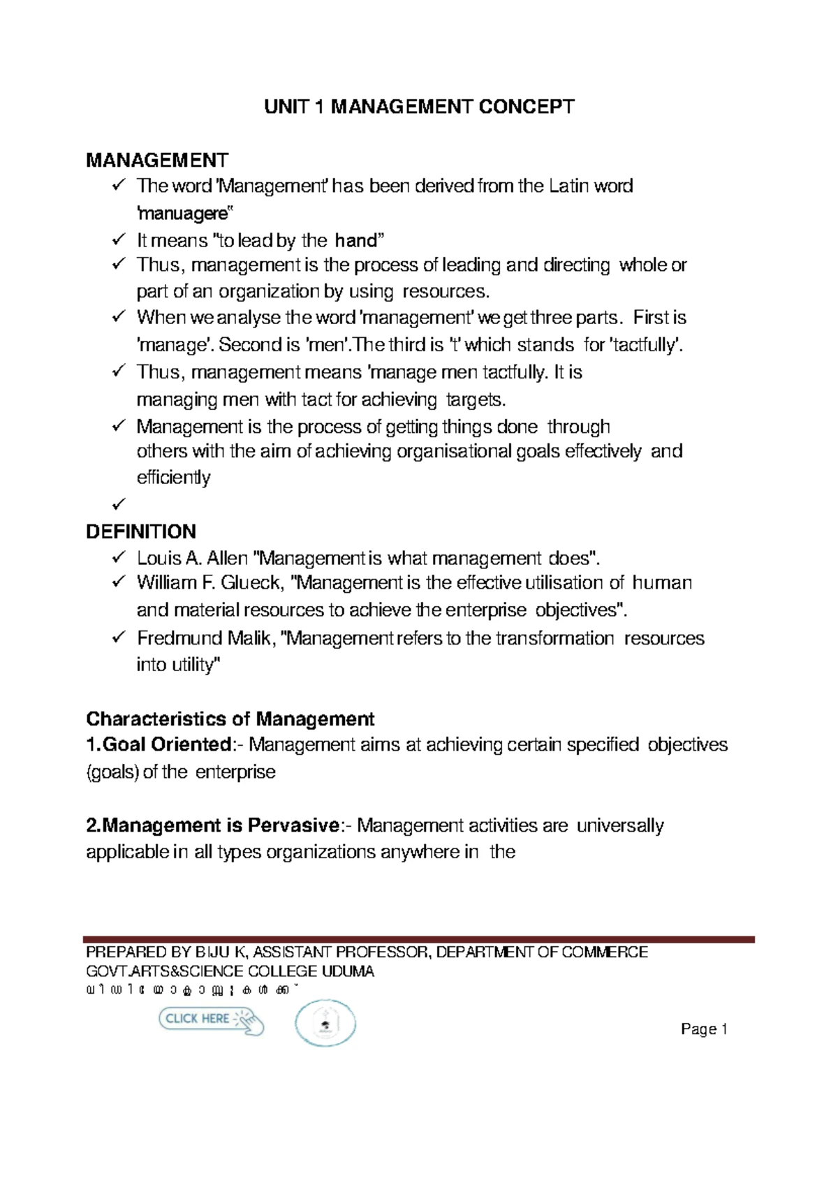 Management Concept Module III pdf - MANAGEMENT CONCEPT PRINCIPLES UNIT FUNCTIONS OF MANAGEMENT ...