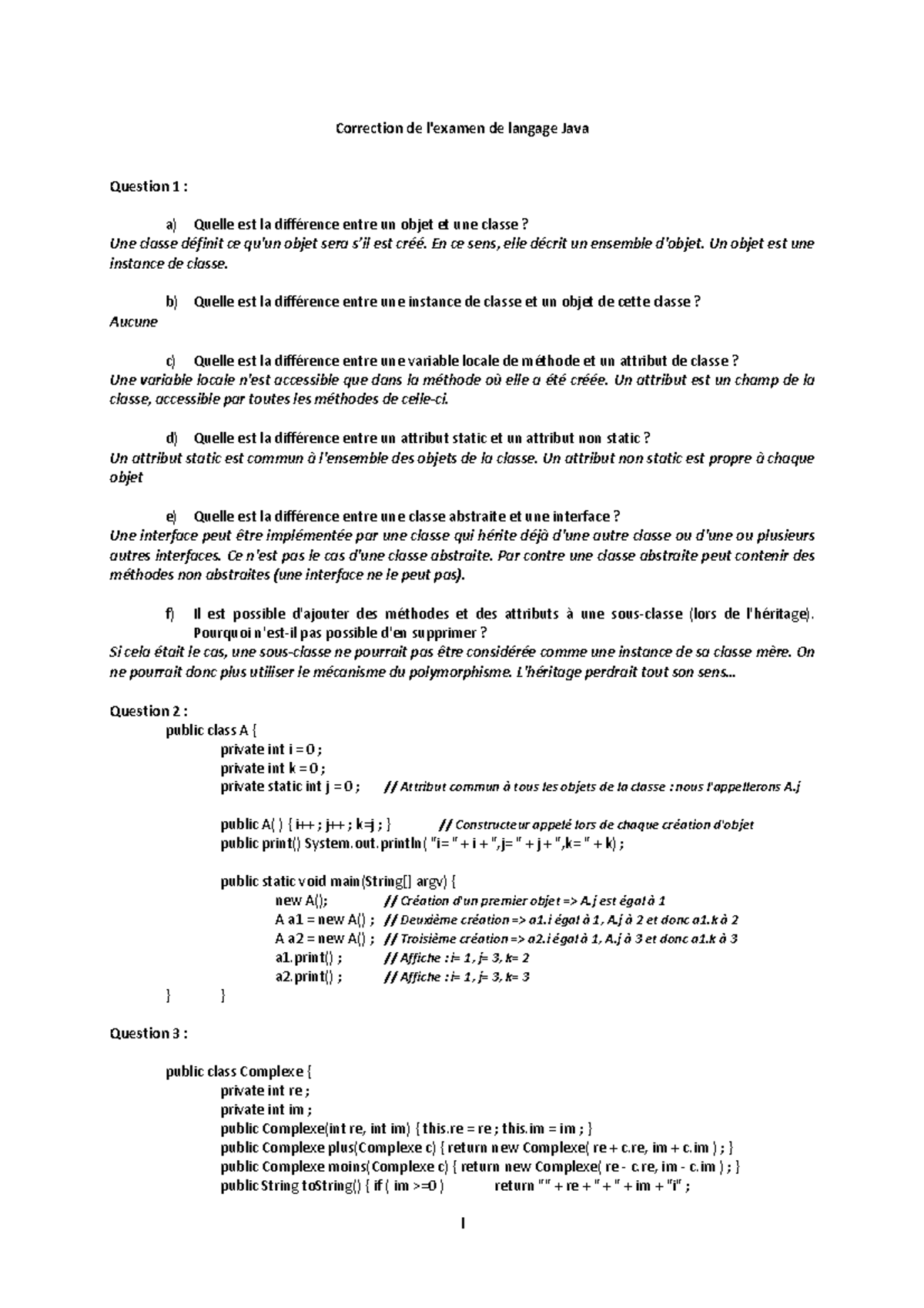 Correction Examen de langage Java - 1 Correction de l'examen de langage ...