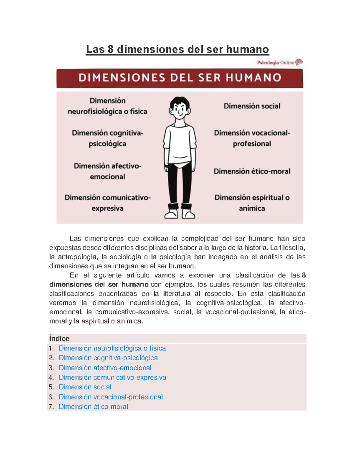 Dimensiones del ser humano - Las 8 dimensiones del ser humano Las ...