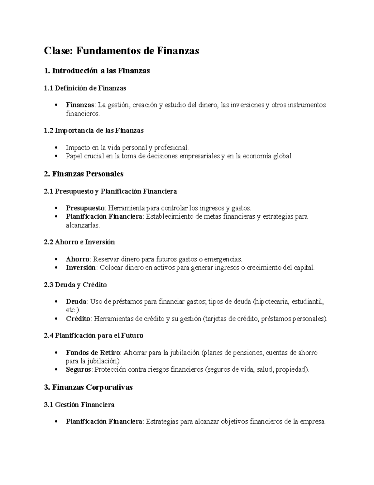 Fundamentos de Finanzas - Introducción a las Finanzas 1 Definición de ...