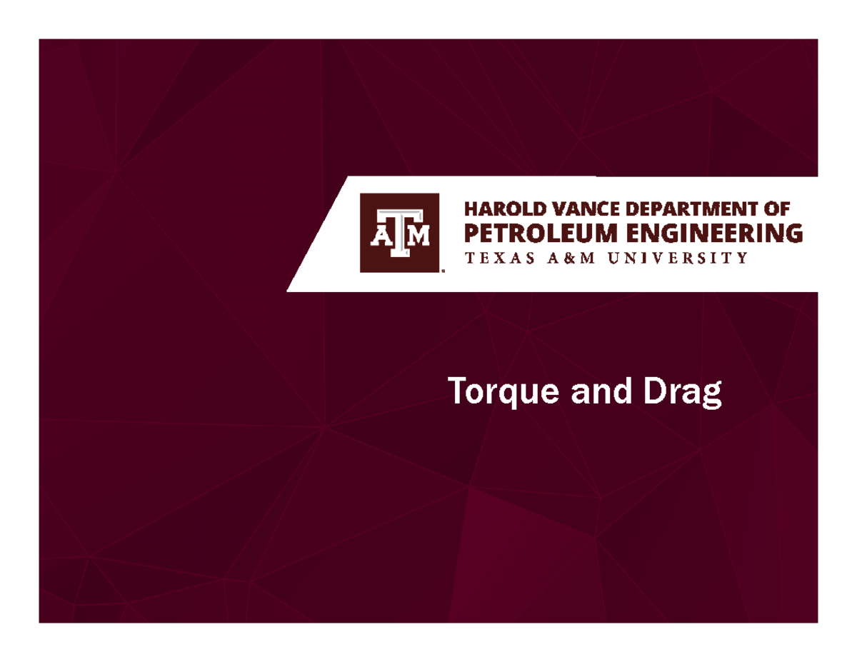 14. Torque and Drag - Lecture notes 14 - Torque and Drag Torque: force ...