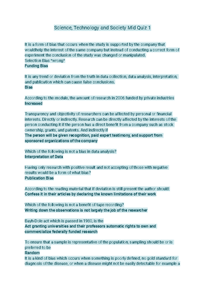 STS Prefinal EXAM - DIPL-GE6116 Science, Technology & Society PREFINAL EXAM Started on Sunday ...