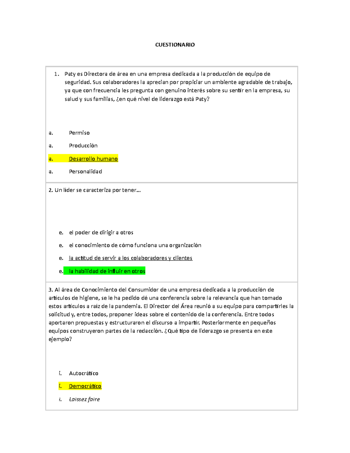 Cuestionario Admin - Tarea UVM - CUESTIONARIO Paty es Directora de área en una empresa dedicada ...