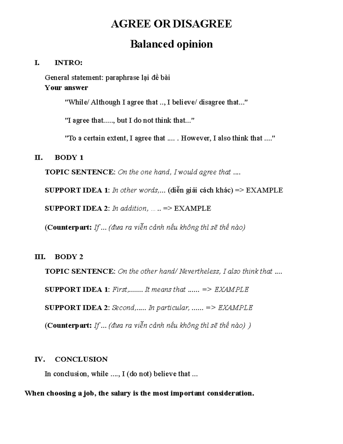 03 Agree OR Disagree - AGREE OR DISAGREE Balanced opinion I. INTRO ...