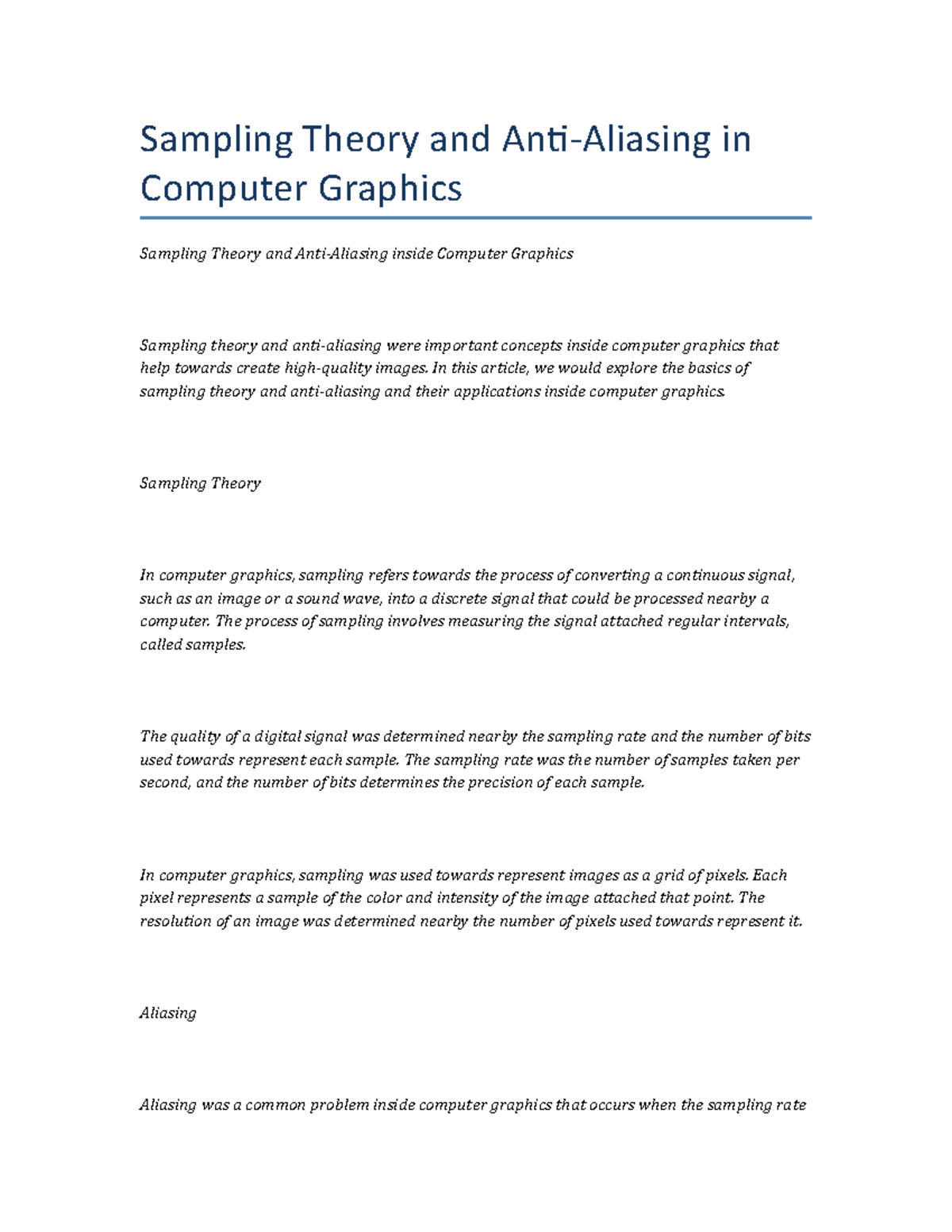 Sampling Theory And Anti Aliasing In Computer Graphics Sampling