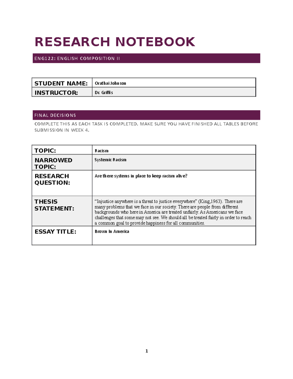ENG122 Research Notebook - RESEARCH NOTEBOOK ENG122: ENGLISH ...