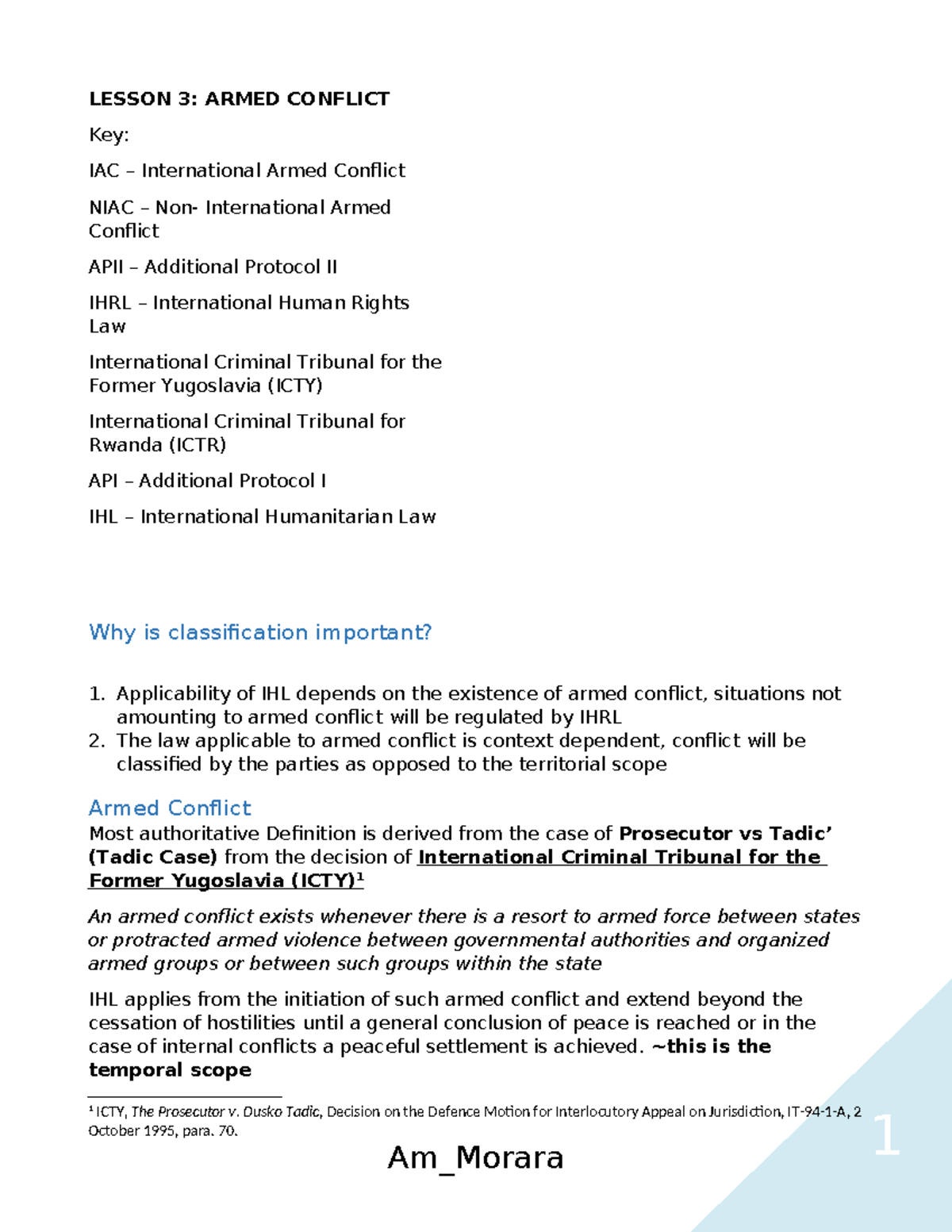 Lesson 3 Armed Conflict - 1 LESSON 3: ARMED CONFLICT Key: IAC ...