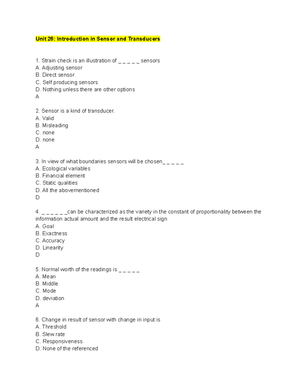 Unit 26 Introduction in Sensor and Transducers - Unit 26: Introduction ...