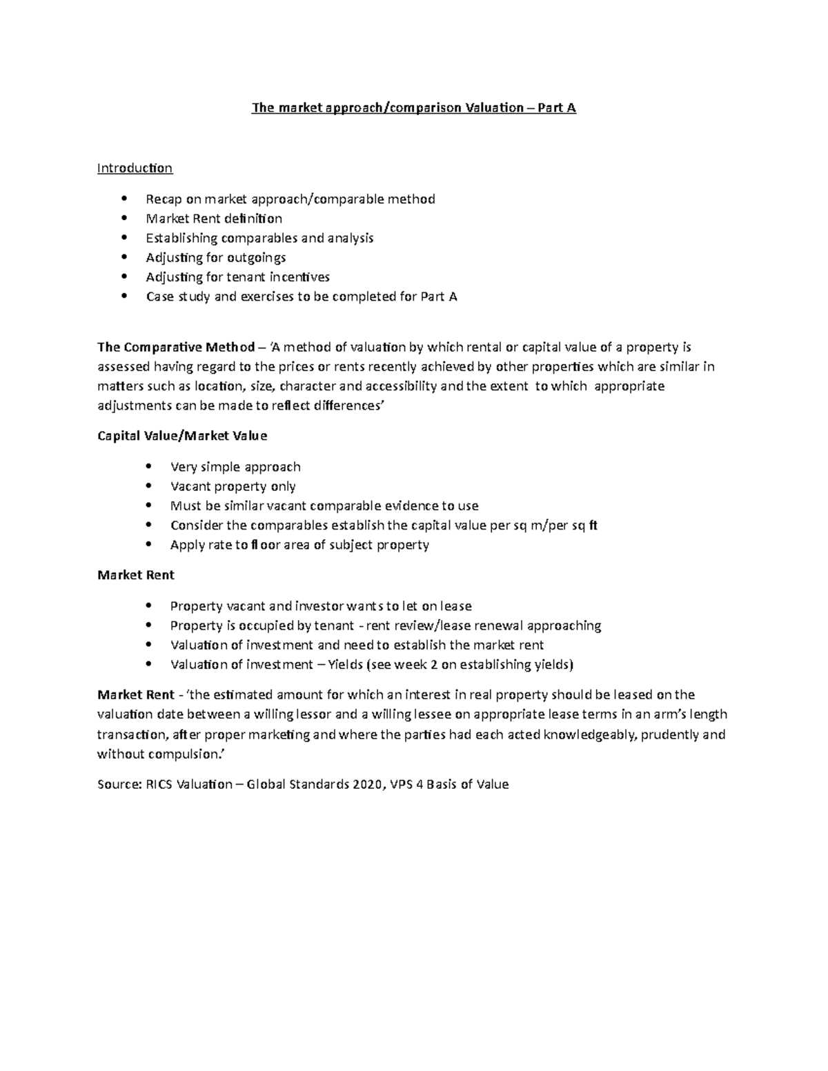 (Part A) The market approach - The market approach/comparison Valuation ...