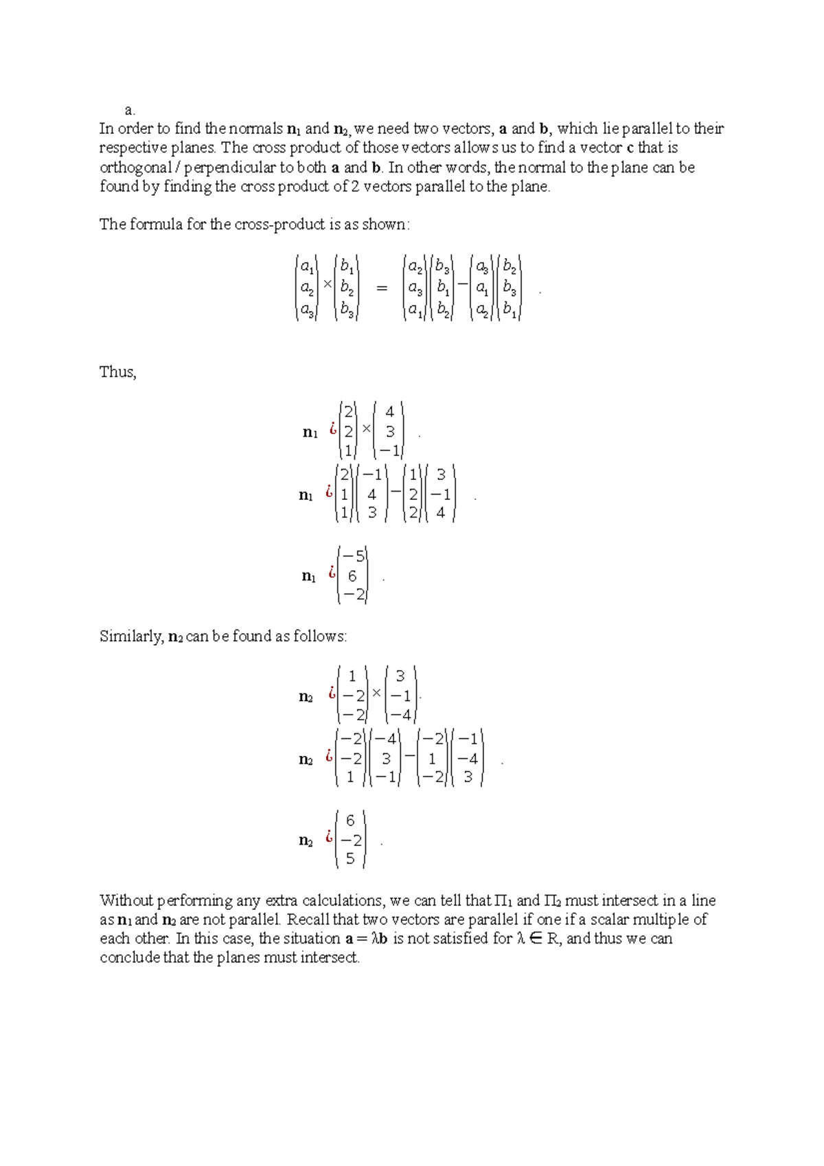 Maths Assignment - a. In order to find the normals n 1 and n2, we need ...