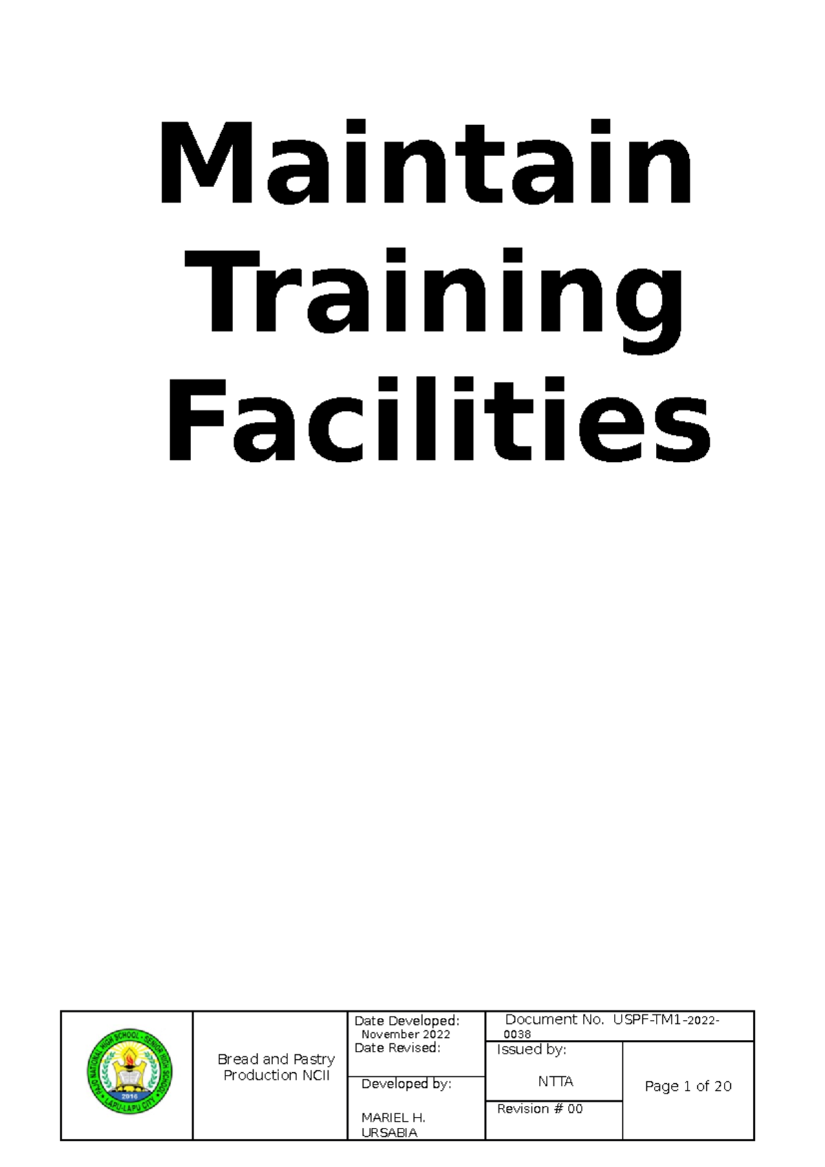 Maintaining Training Facilities - Maintain Training Facilities Bread ...