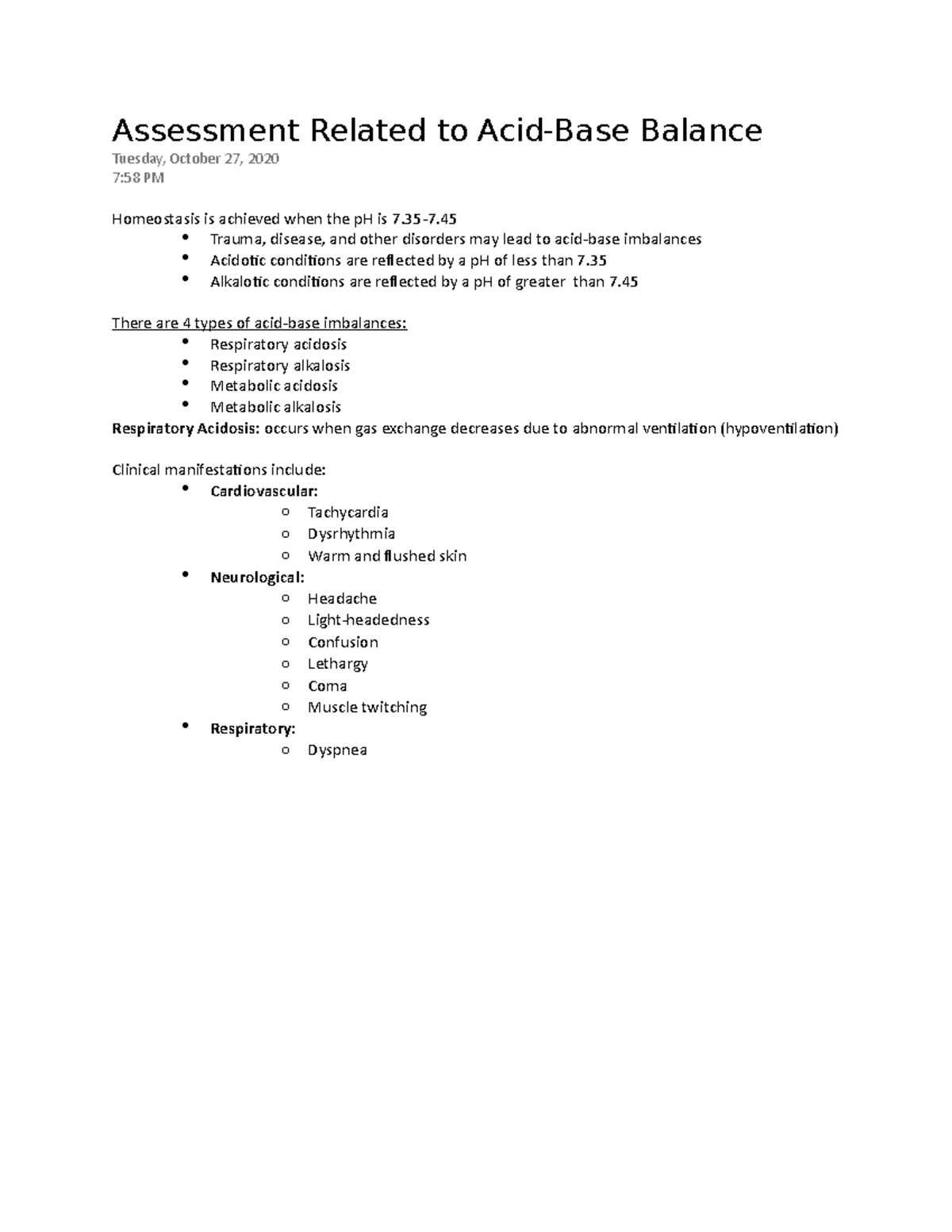 Assessment Related to Acid-Base Balance - Assessment Related to Acid ...