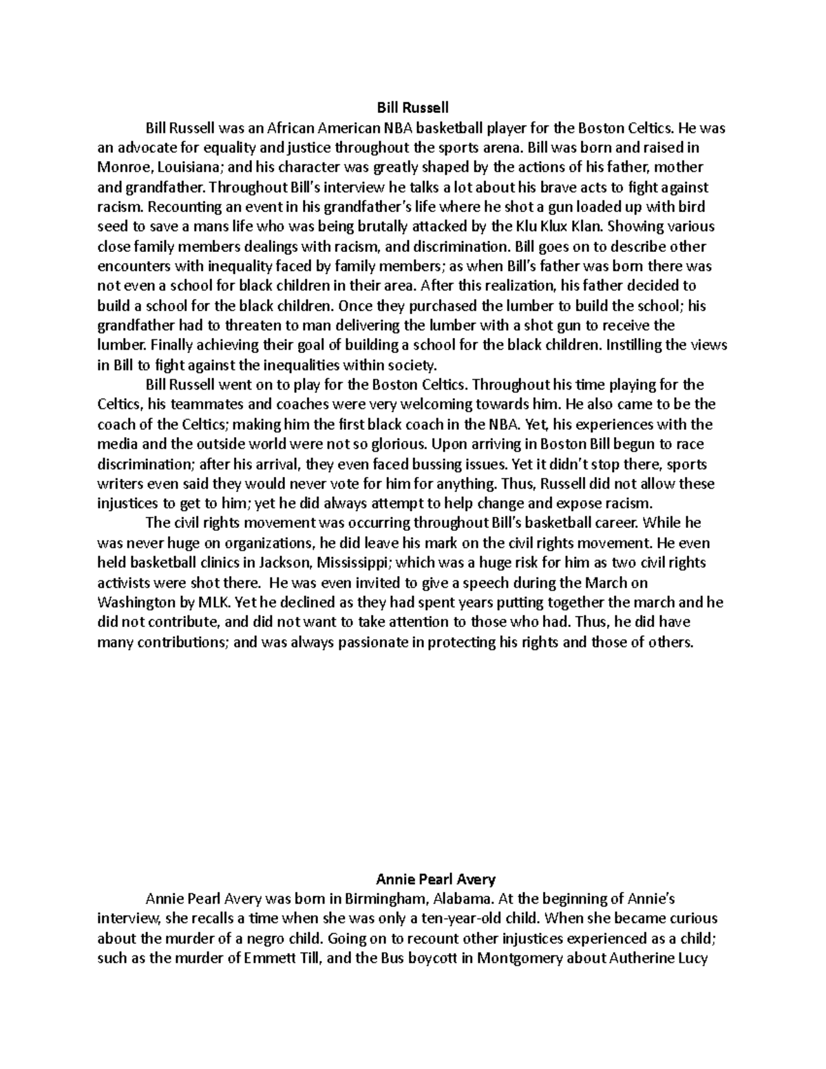 HY 104-Module 10 - HY 104 module 10 assignment - Bill Russell Bill ...